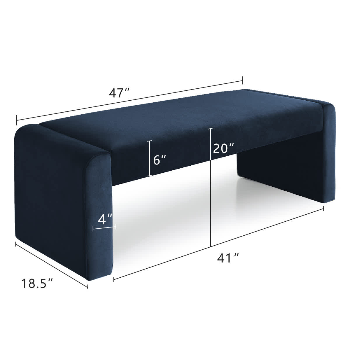 Maison Boucle 47 Inch Upholstered Waterfall Bench Blue Velvet Modern ...