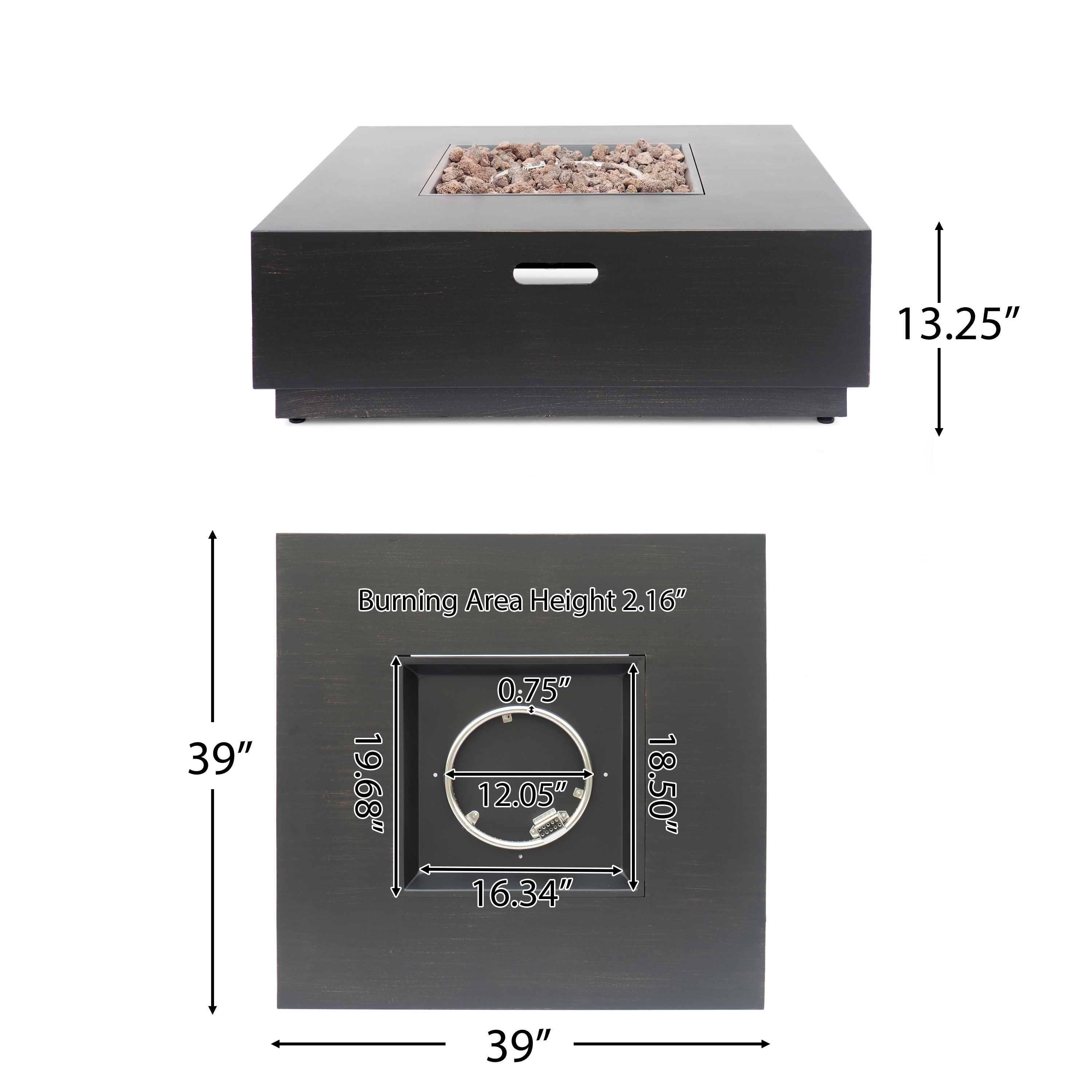 Siavonce 39-in W 1 Maximum BTUs Iron Square Liquid propane Fire pit ...