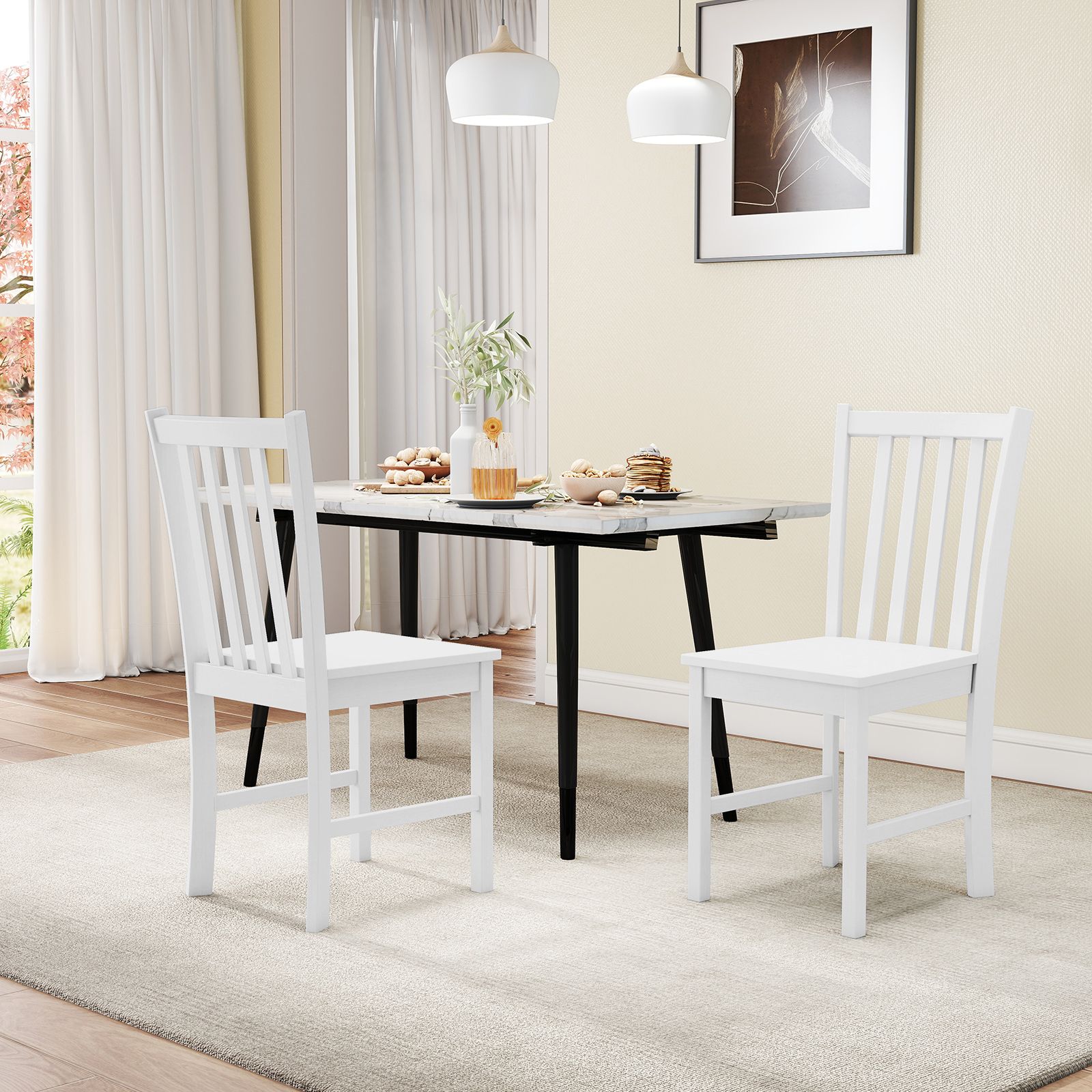 Slickblue Set of 2 Wooden Dining Chair Slat Back Chair (Rubber Wood ...
