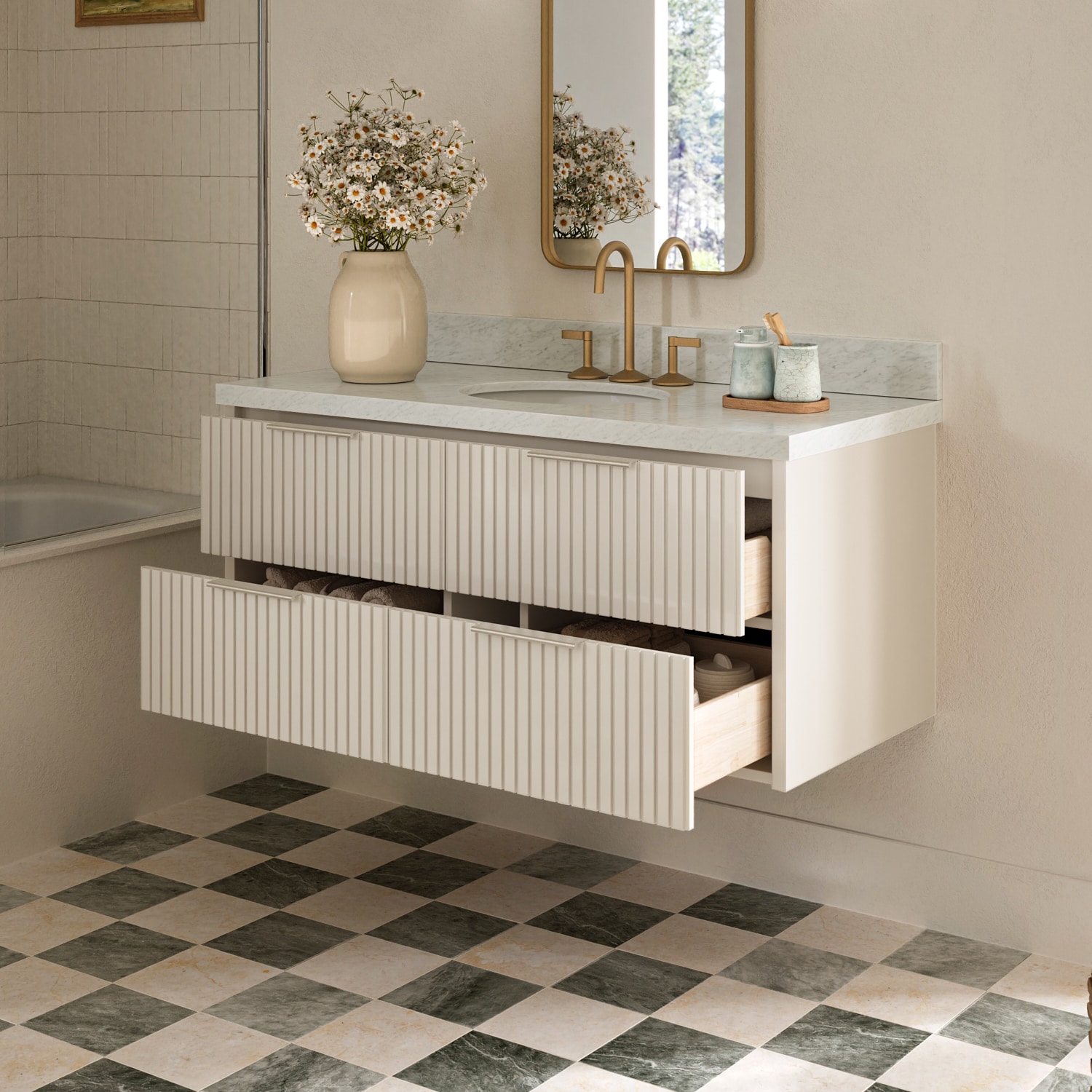 ARIEL Lucia 48-in Warm White Undermount Single Sink Bathroom Vanity ...