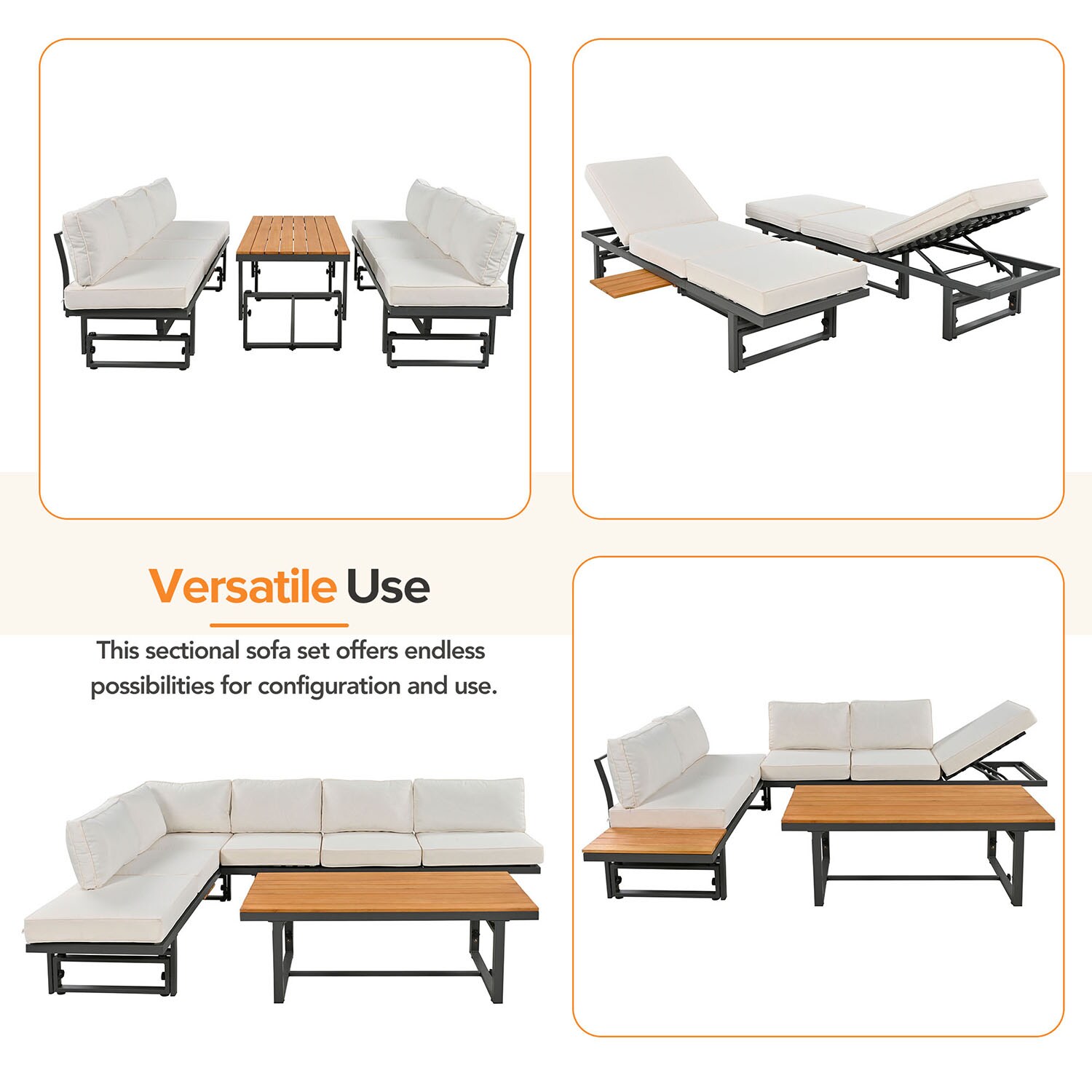 SINOFURN Sectional with Beige Cushions and Iron Frame SYA330125BG at ...