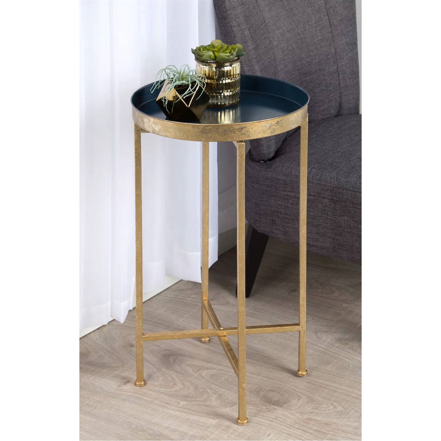 Slickblue Gold Metal Round Nightstand End Table with Removable Tray Top ...