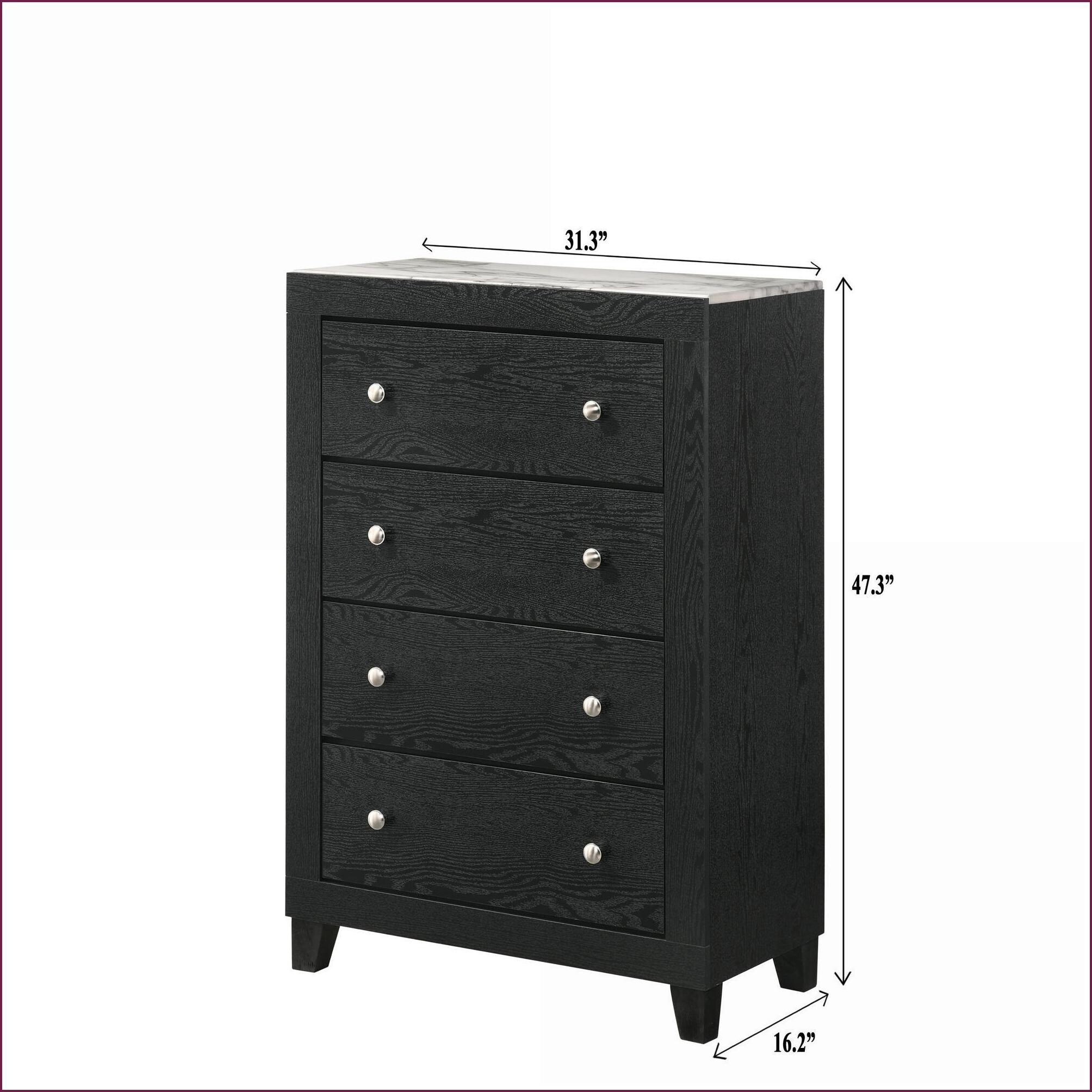 SunJet 1pc Contemporary Modern White Faux Marble Top 4 Drawers Tall ...