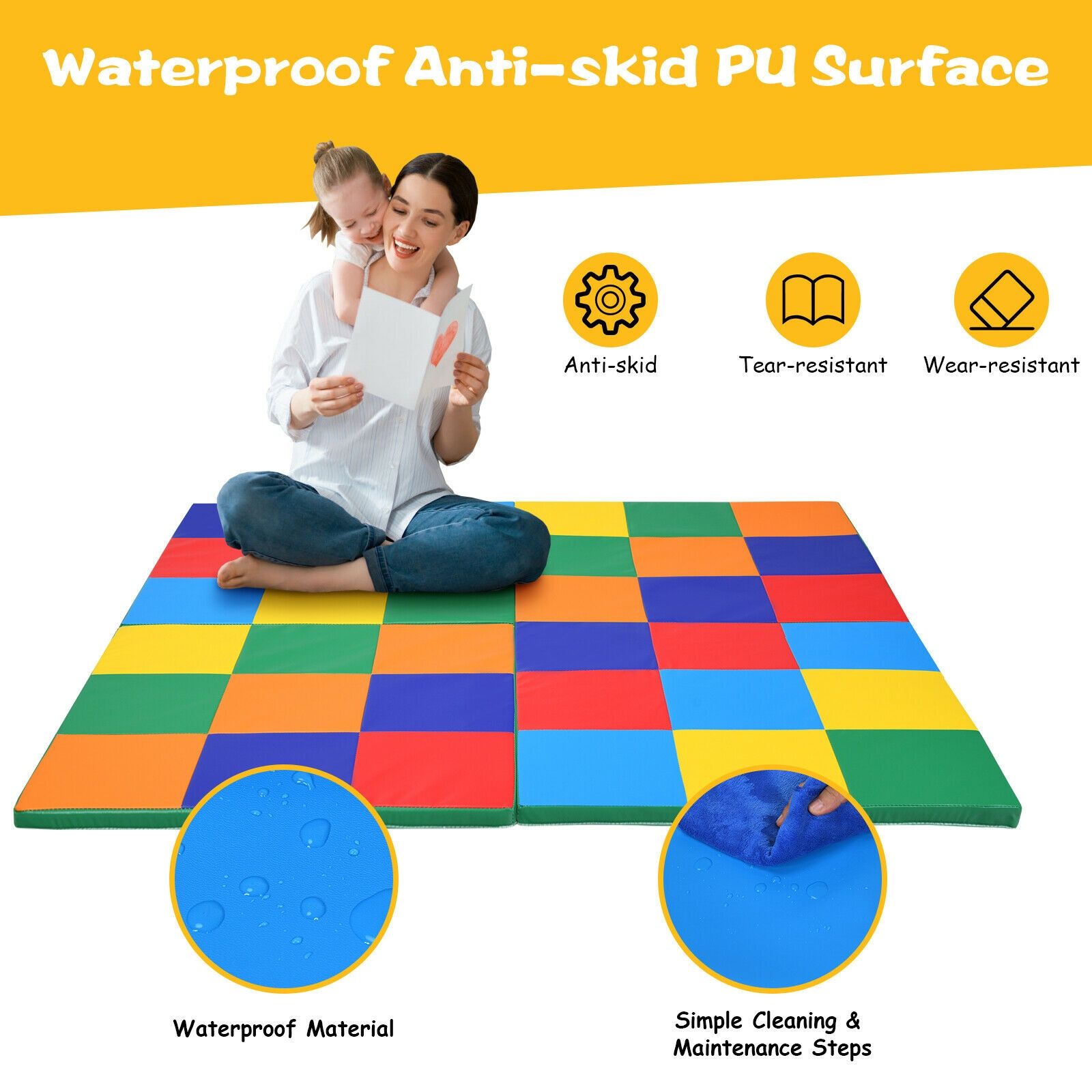 Slickblue Square Folding Play Mat with Thick Padding Waterproof Surface ...
