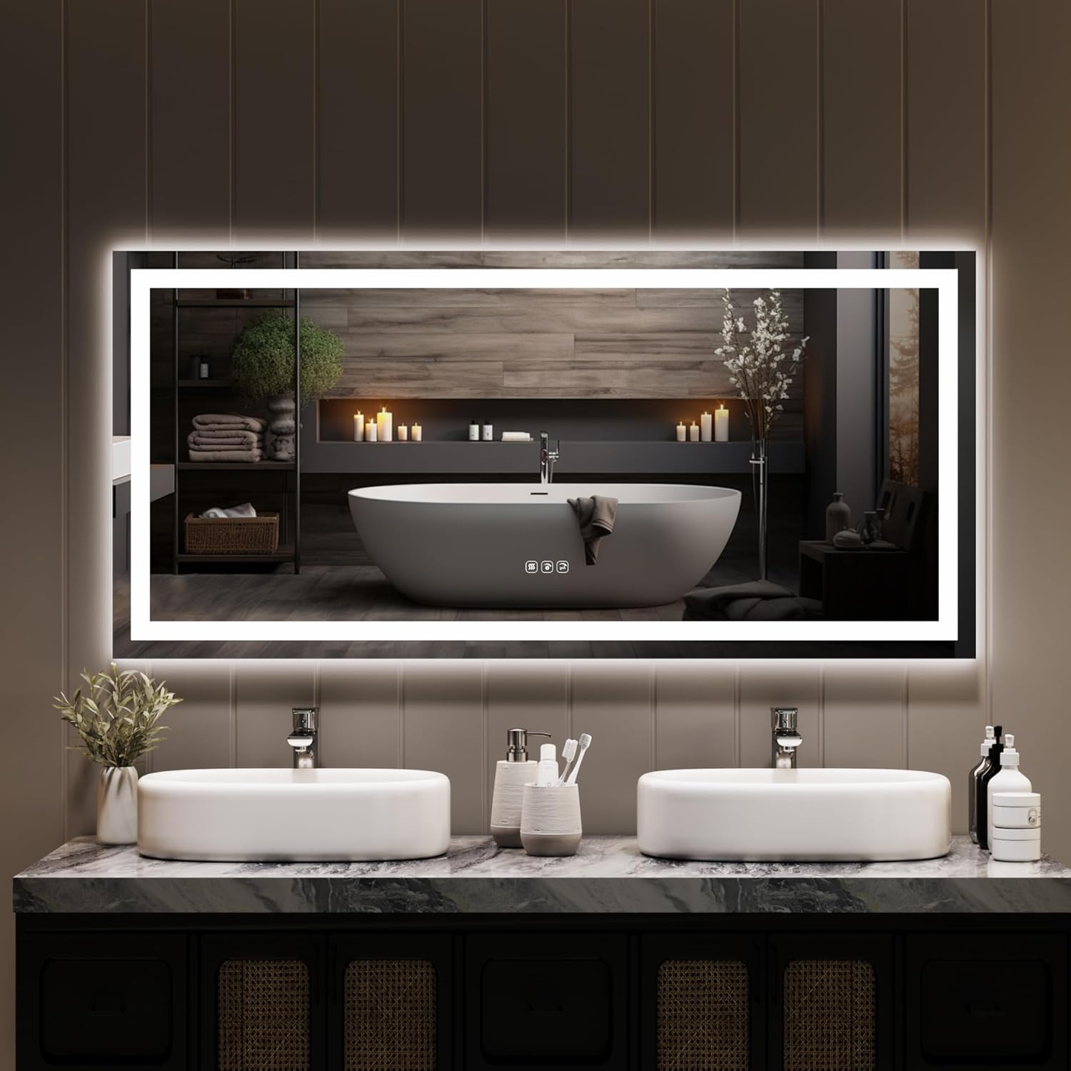Garvee Led Bathroom Mirror with Memory Stepless Dimmabl Anti-Fog ...