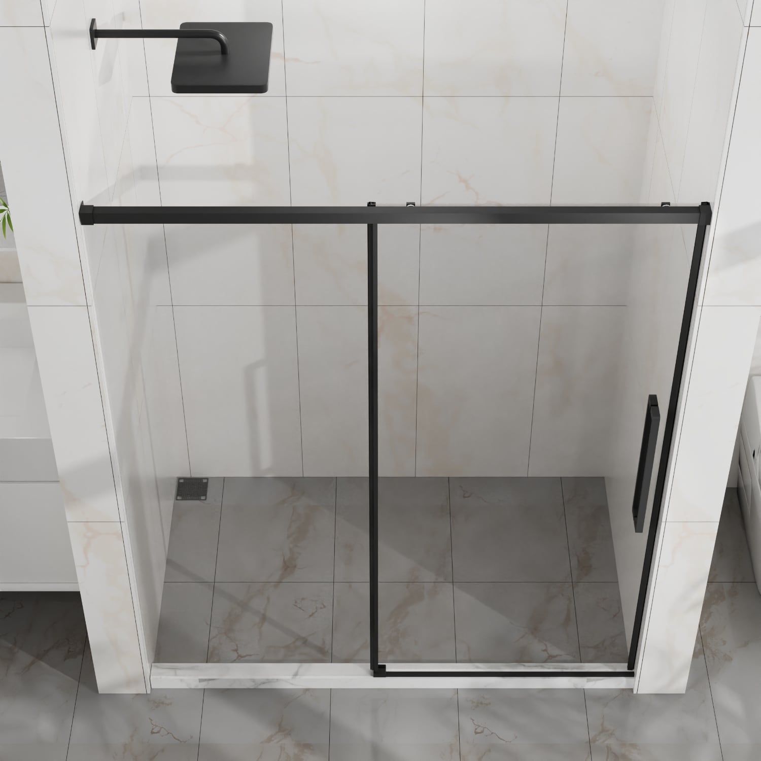 Wooakway 60in W x 72in H Matte Black Semi-Frameless Sliding Shower Door ...