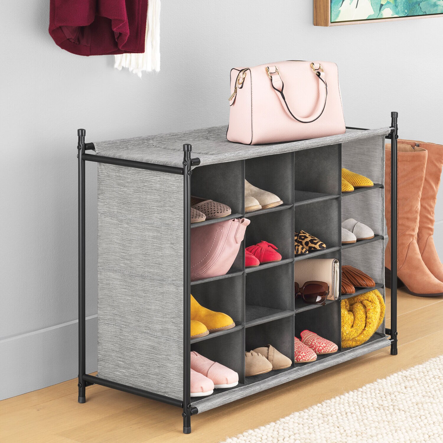 Whitmor 25-in H 4 Tier 16 pair Gray Fabric Shoe organizer in the Shoe ...
