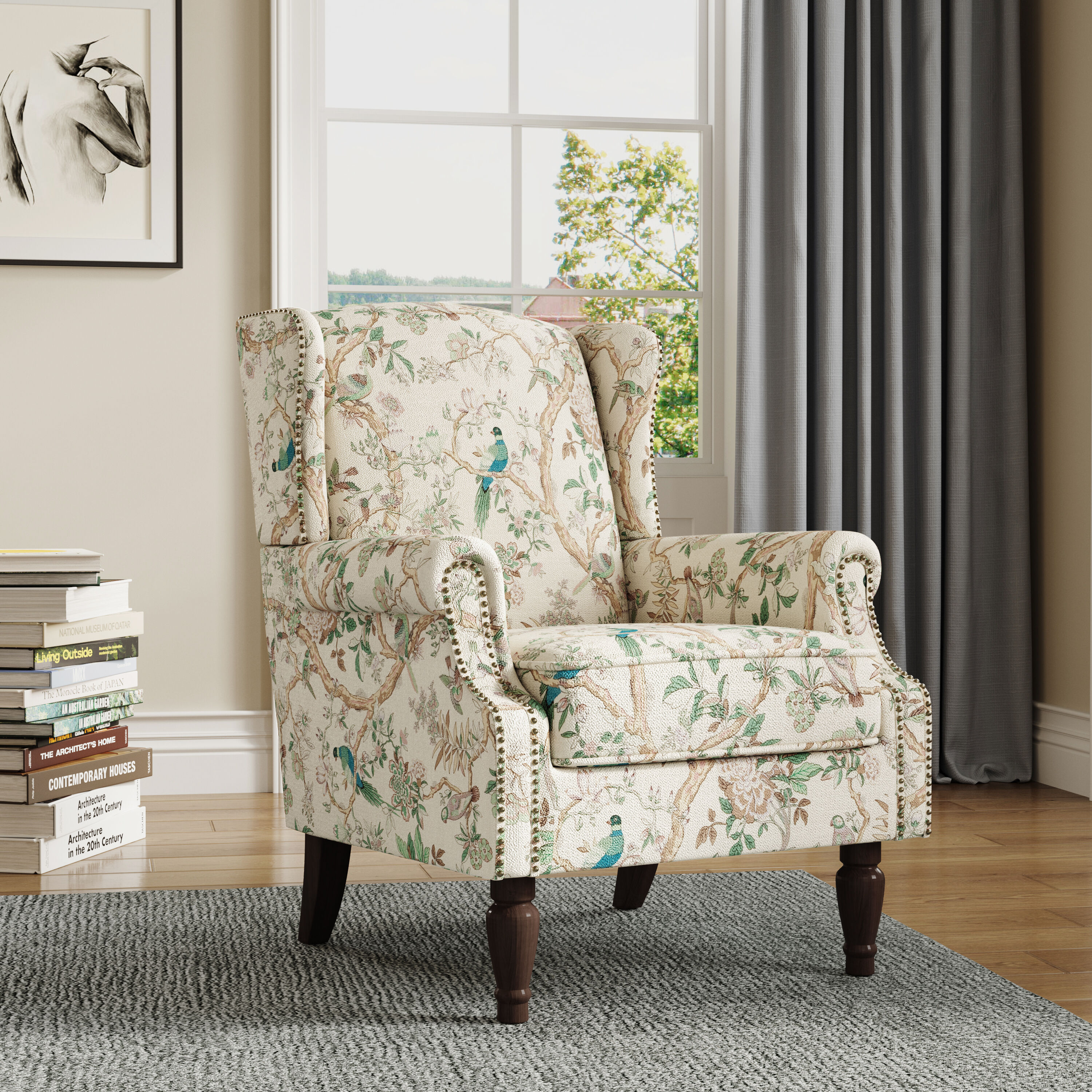 Dreamsidea Upholstered Living Room Nailhead Trim Accent Chair with ...