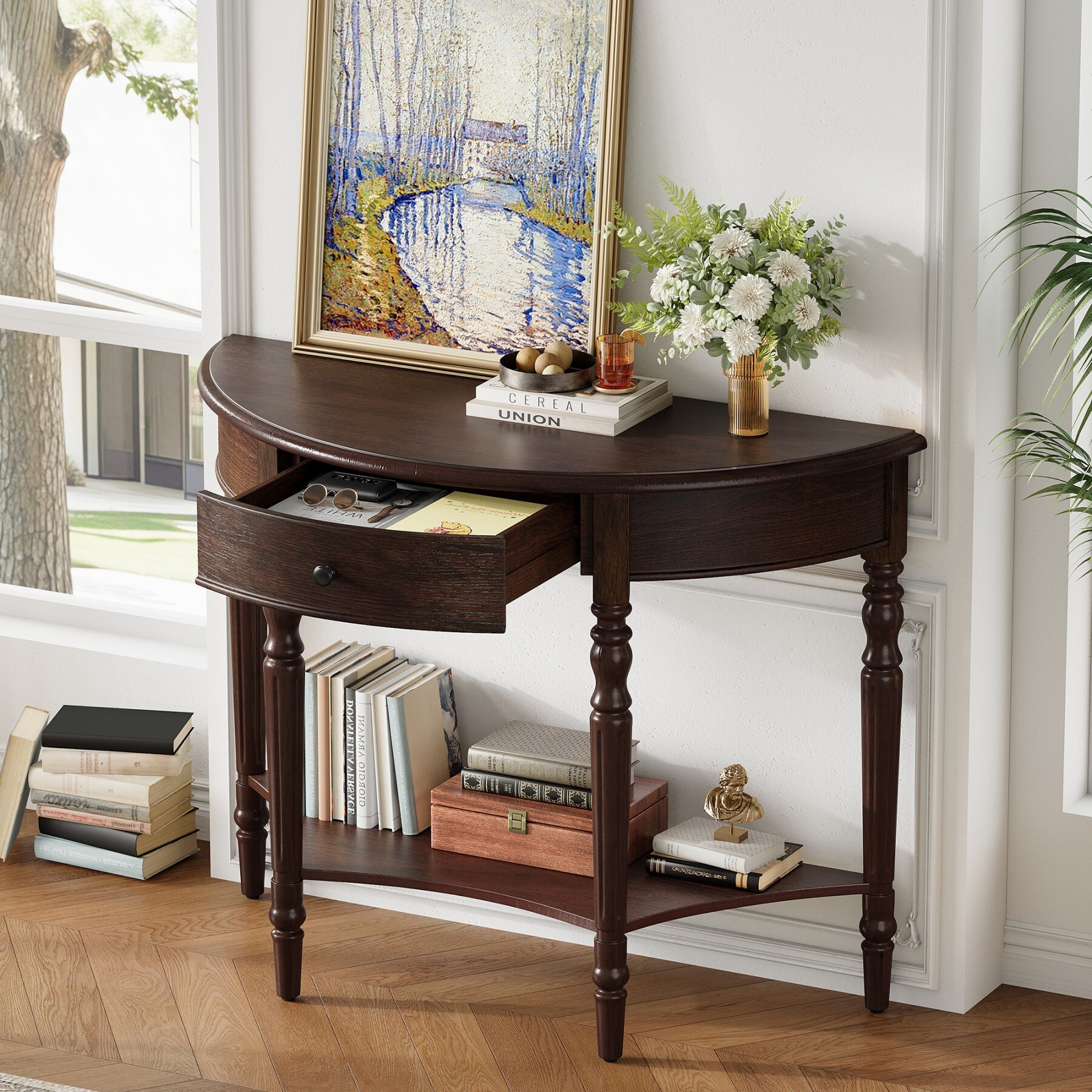 GlasFlength 30-in Half Moon Console Table Rustic Farmhouse Accent Table ...