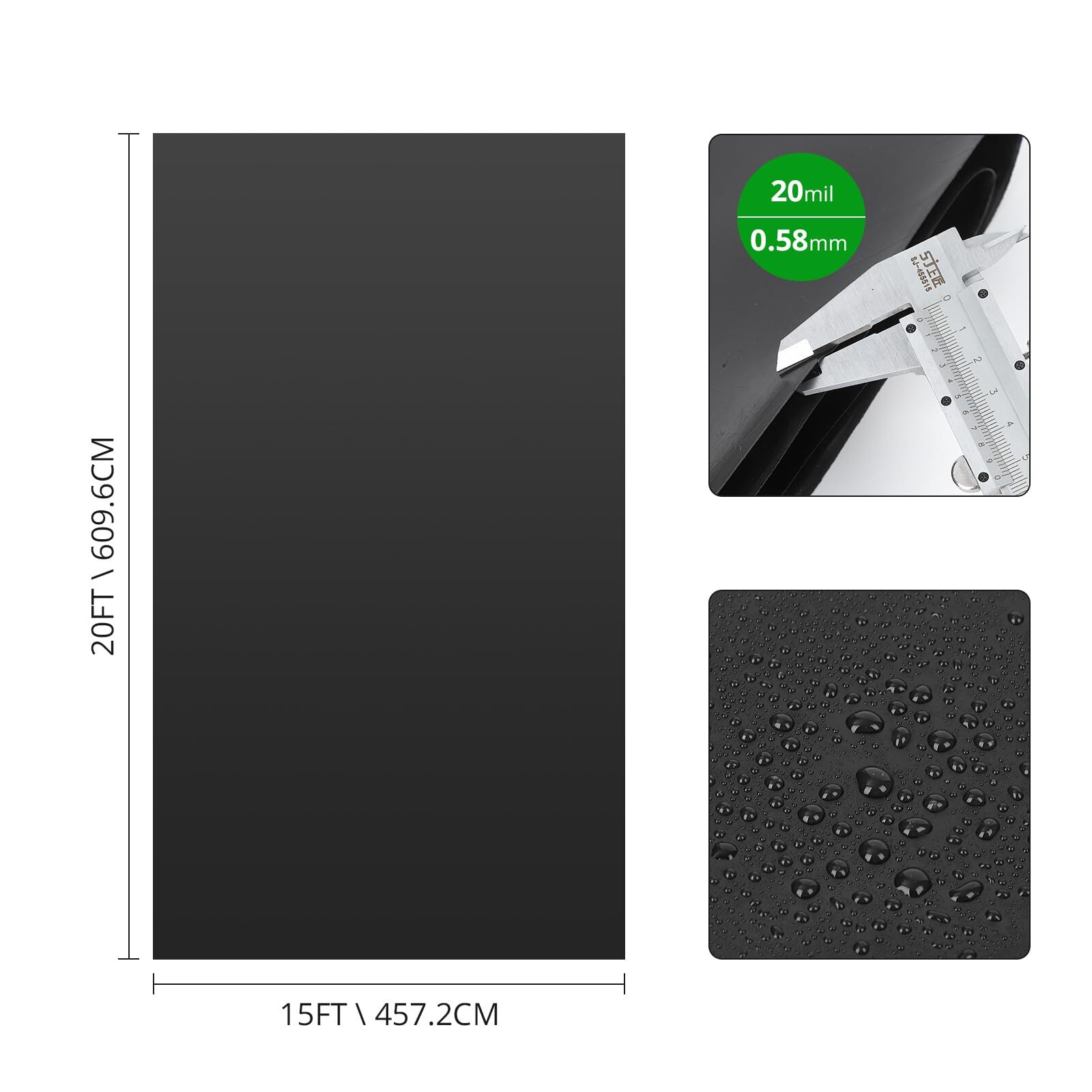 Encore Beets 15 X 20 Ft 20 Mil LLDPE Pond Liner Black UV Resistant For ...