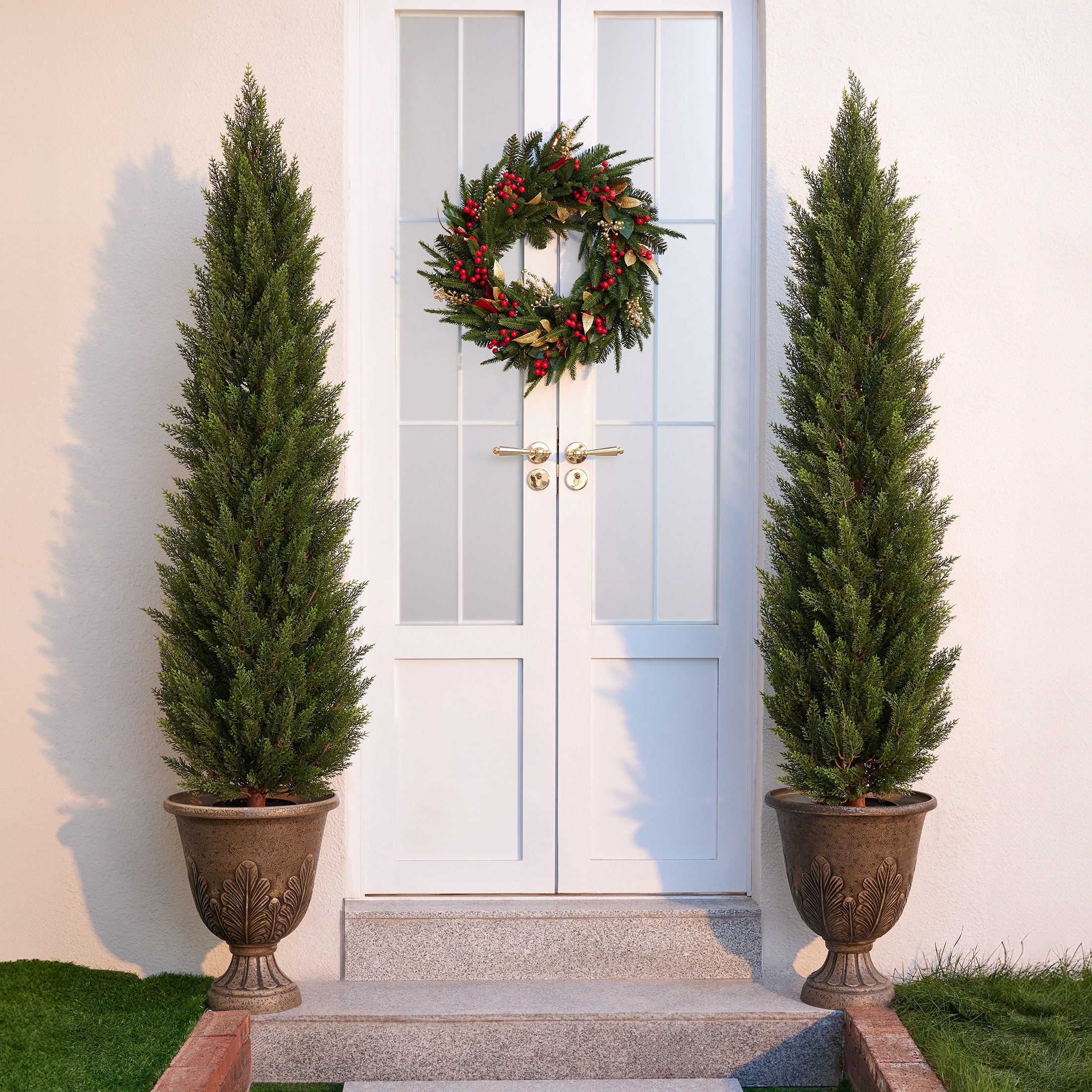 VeriNatural 72-in Artificial Cedar Topiary Trees Outdoor/Indoor Faux ...