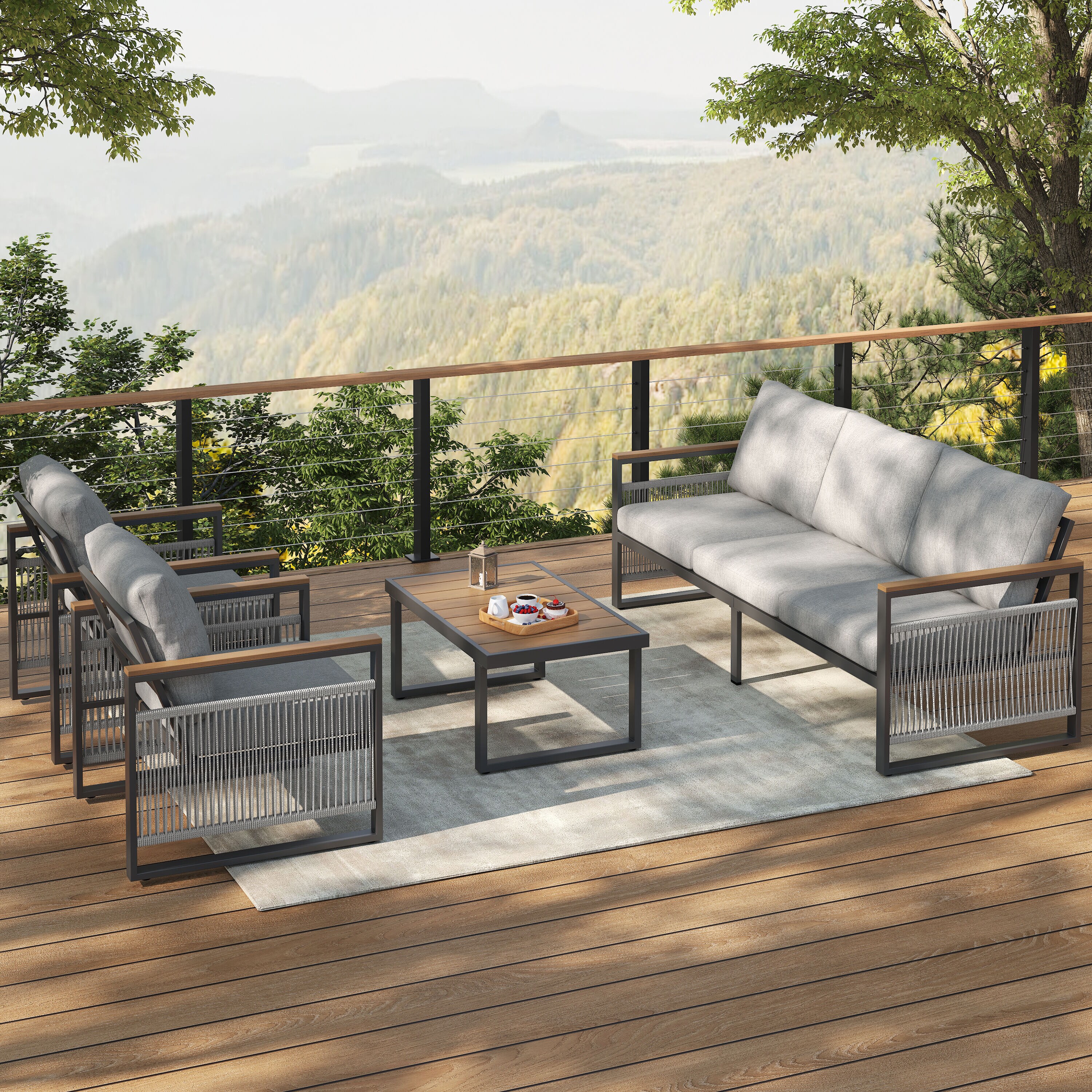 Christopher Knight Home Lila 4 Piece Outdoor Metal Patio Chat Set-Grey ...