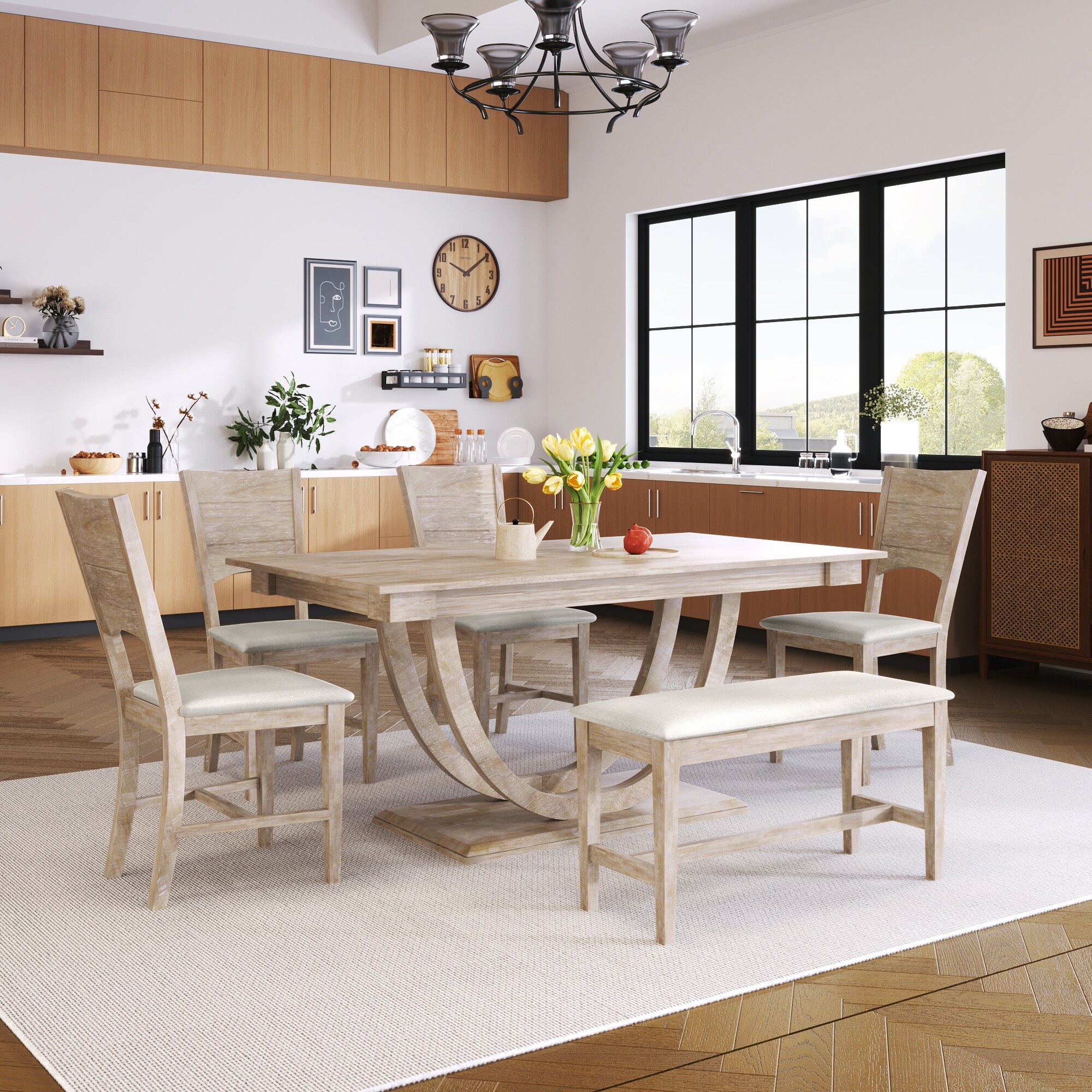 HyperDrop Cart Seadrift Finish 6-Piece Half-Round Solid Wood Dining ...