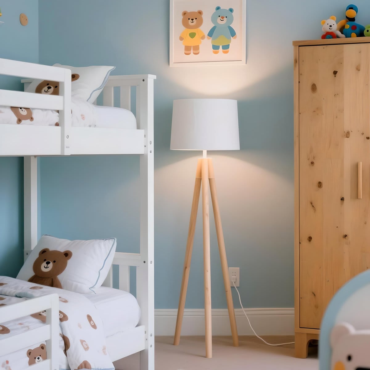 BIGHOUSE Mid Century Modern Tripod Floor Lamp Wood Base And White Linen ...