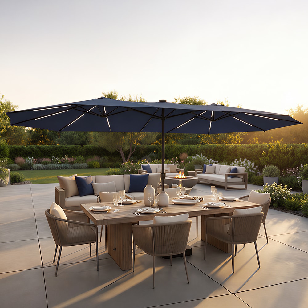 Famapy 15-ft x 9-ft Iron Large Outdoor Dual-Head Patio Umbrella with ...