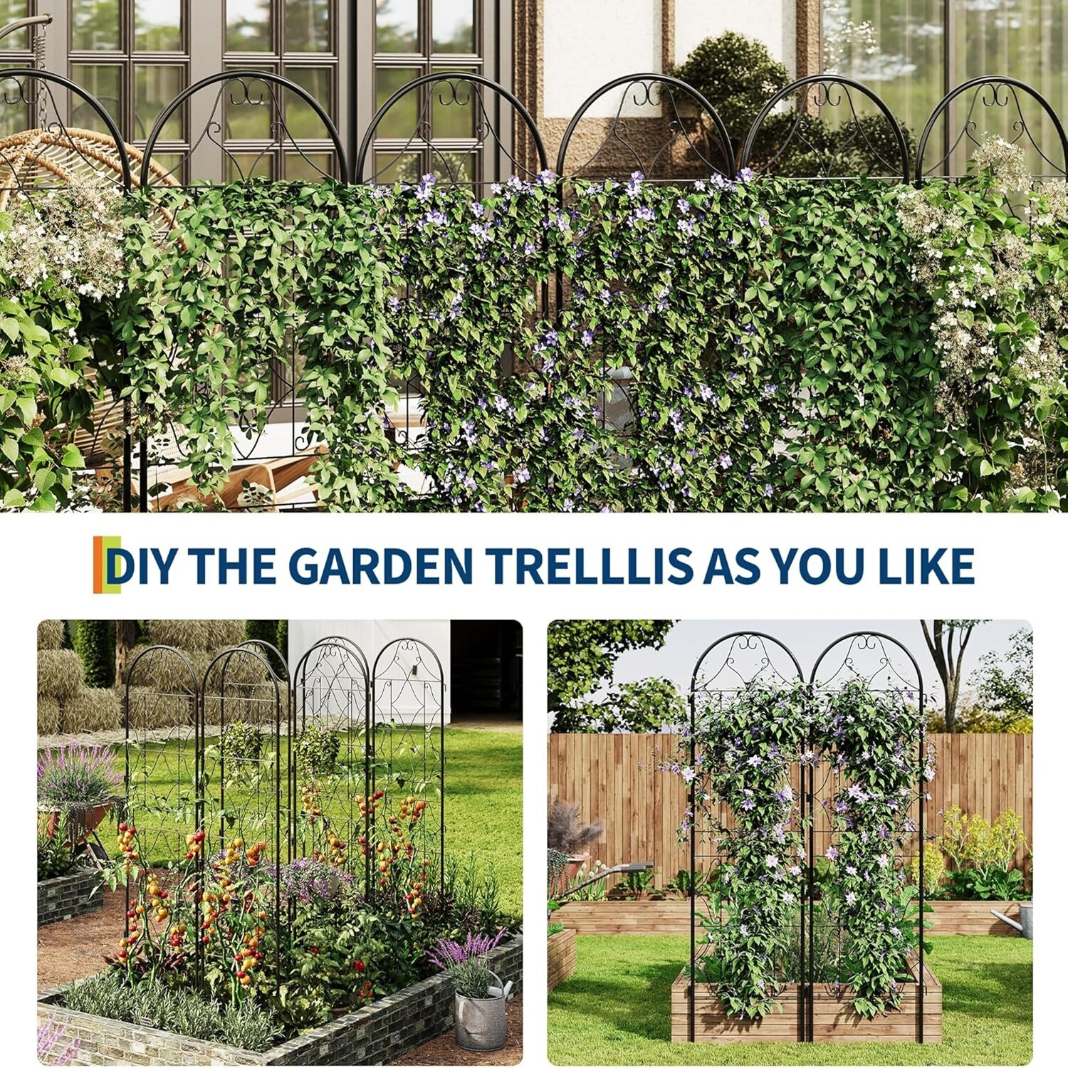 Garvee 4-Pack Metal Garden Trellis for Climbing Plants Rust-Proof ...