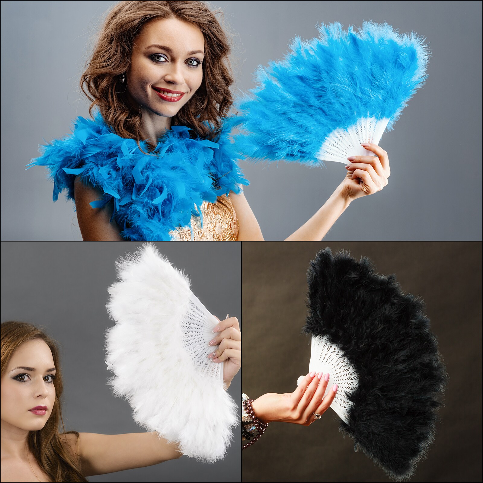 Unique Bargains Feather Hand Fan White Vintage Folding Fan Feather Fan ...