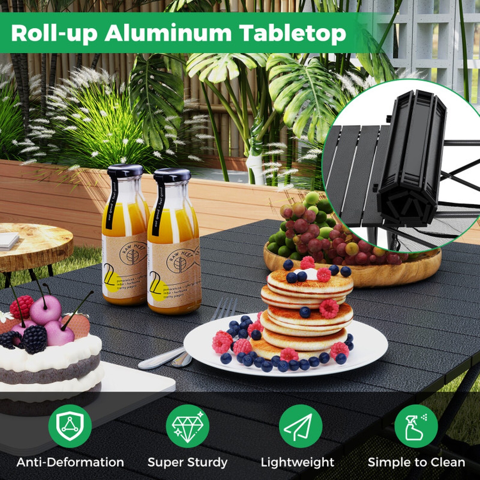SUGIFT Folding Camping Table with Roll-up Tabletop and Mesh Basket ...