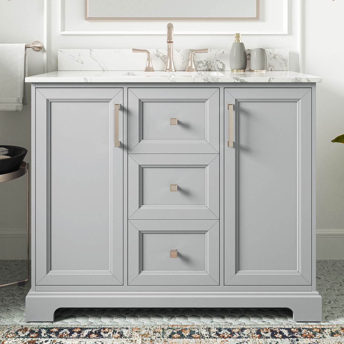 allen roth Pittman 42 in Muse Gray Undermount Single Sink Bathroom Vanity with White Engineered Calacatta Veined Engineered Stone Top in the Bathroom Vanities with Tops department at Lowes
