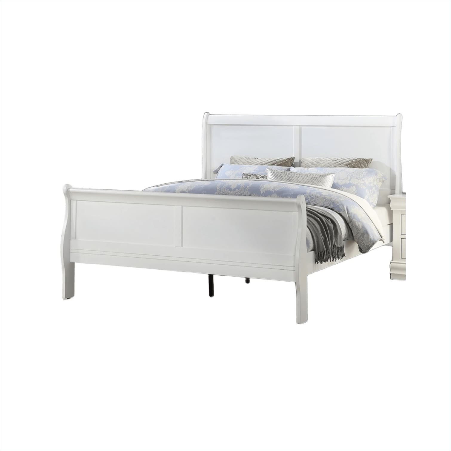 SunJet Full Size Sleigh Bed Frame in White-Toned Solid Wood Louis ...