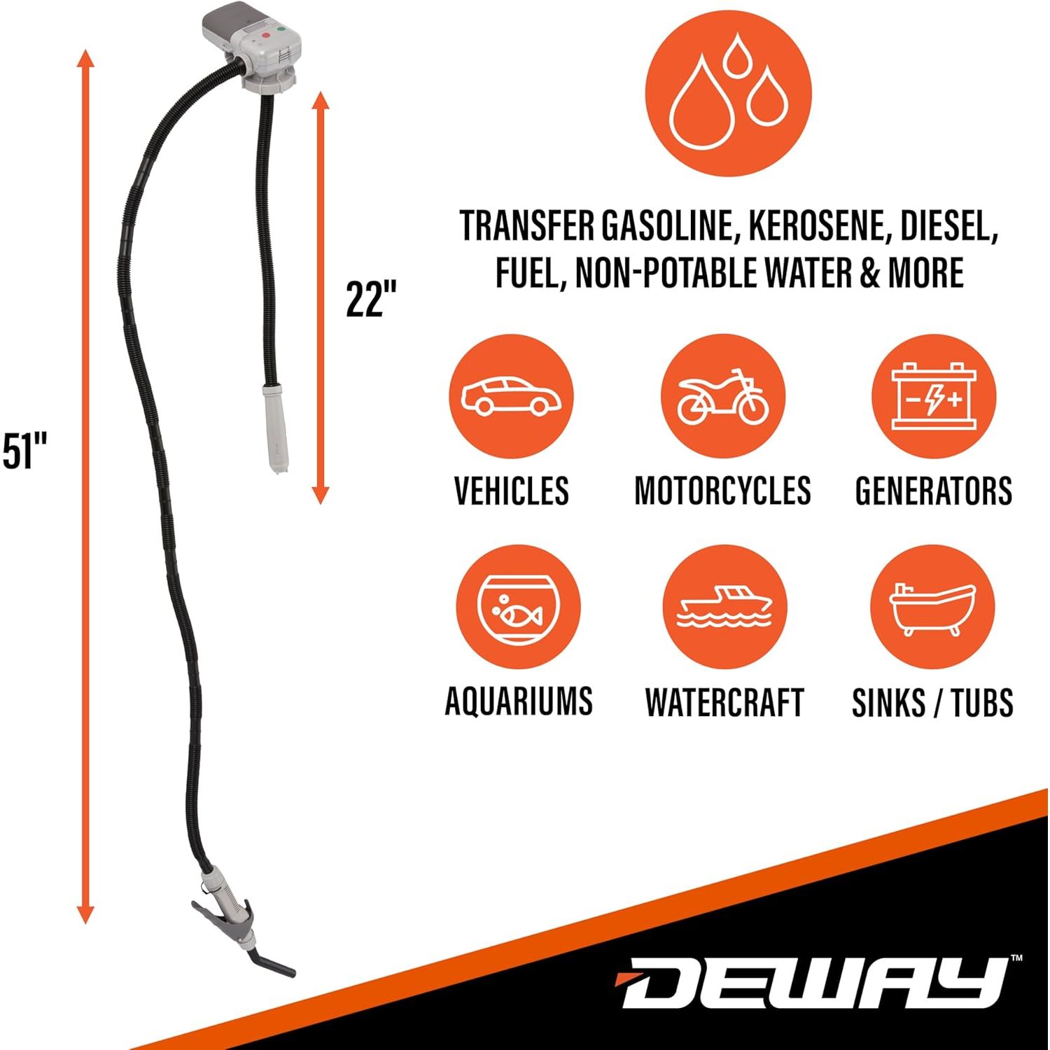 DEWAY Fuel Transfer Pump Portable Battery Powered Gasoline Oil ...