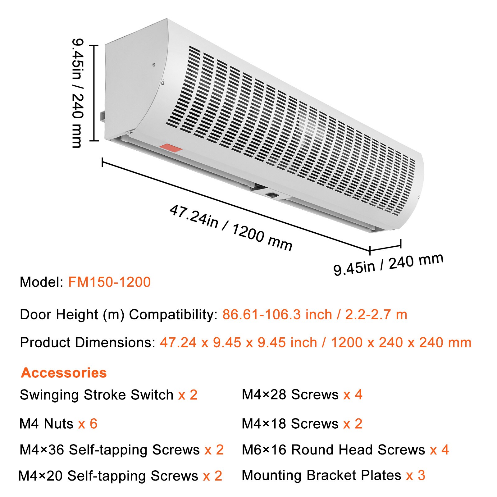 VEVOR 48in Commercial Indoor Air Curtain Super Power 2 Speeds 1650CFM ...