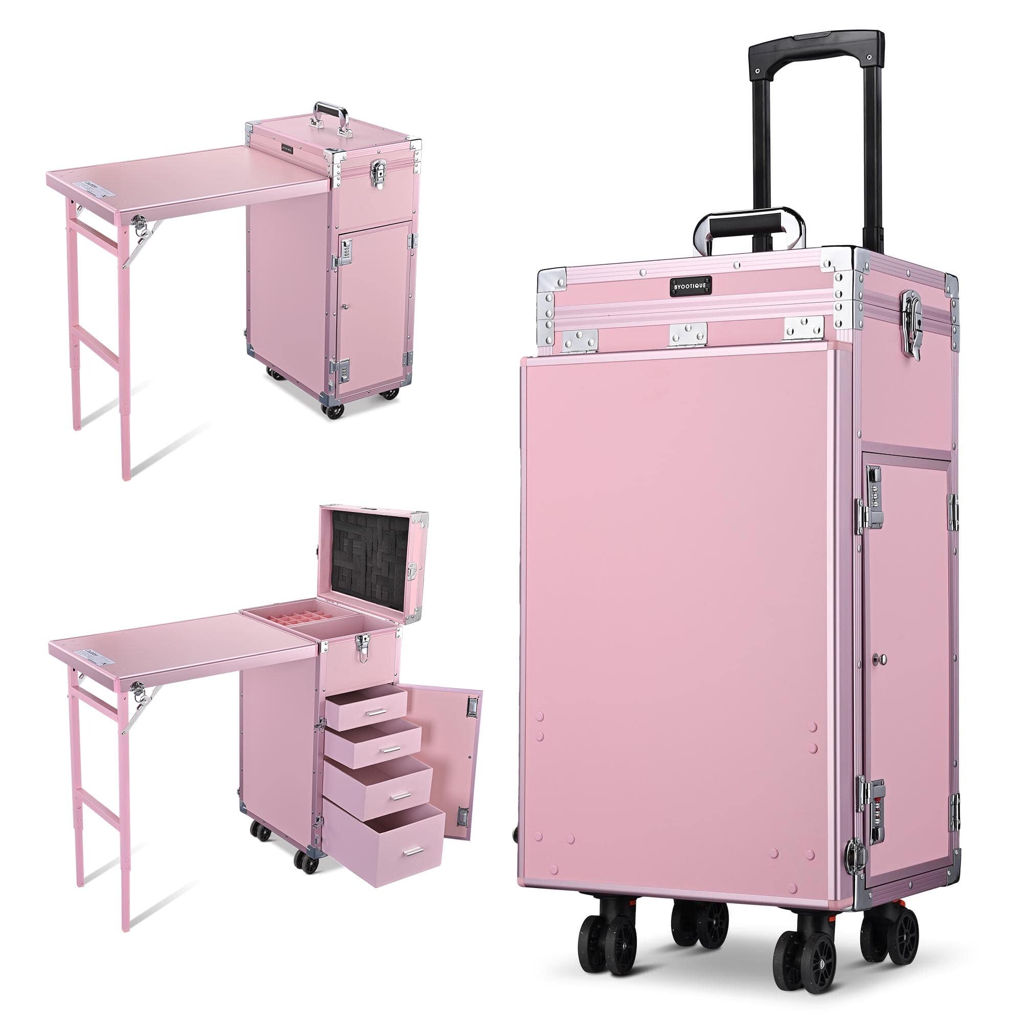 Yescom Byootique Nail Desk Mobile Station Rolling Makeup Train Case ...