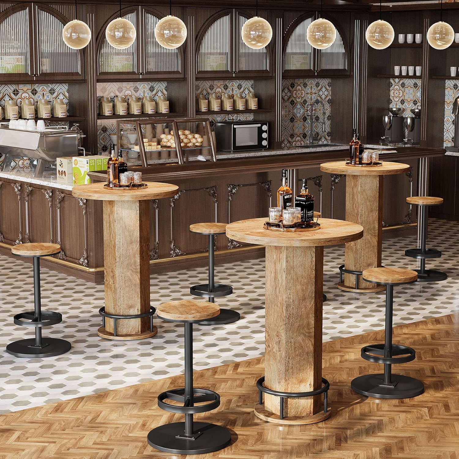 Tribesigns 3 Piece Bar Table Set for 2 Brown 37.8 H x 23.6 W Round ...