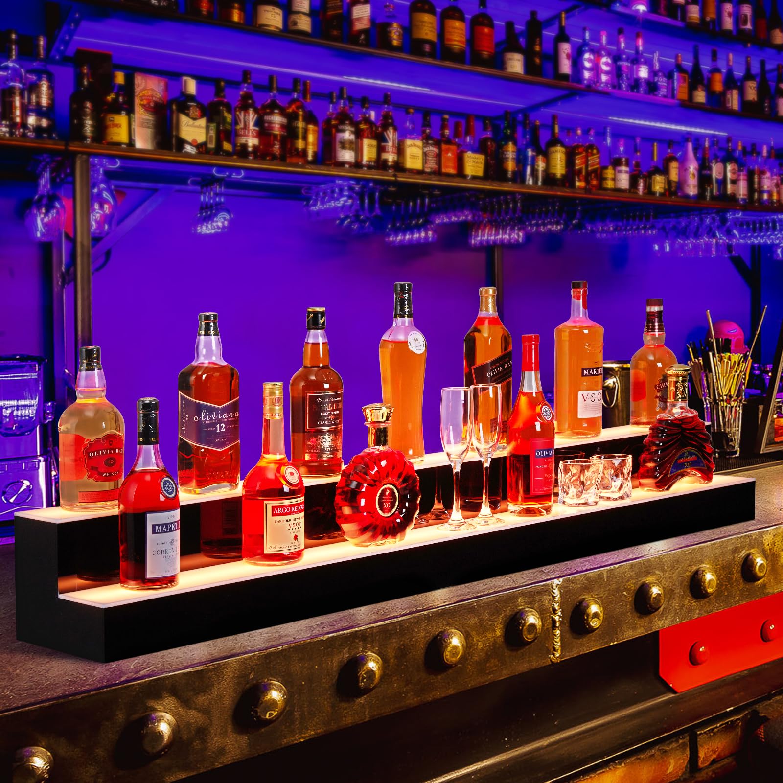Garvee 60 in 2 Tier LED Liquor Bottle Display Shelf with Multicolor ...