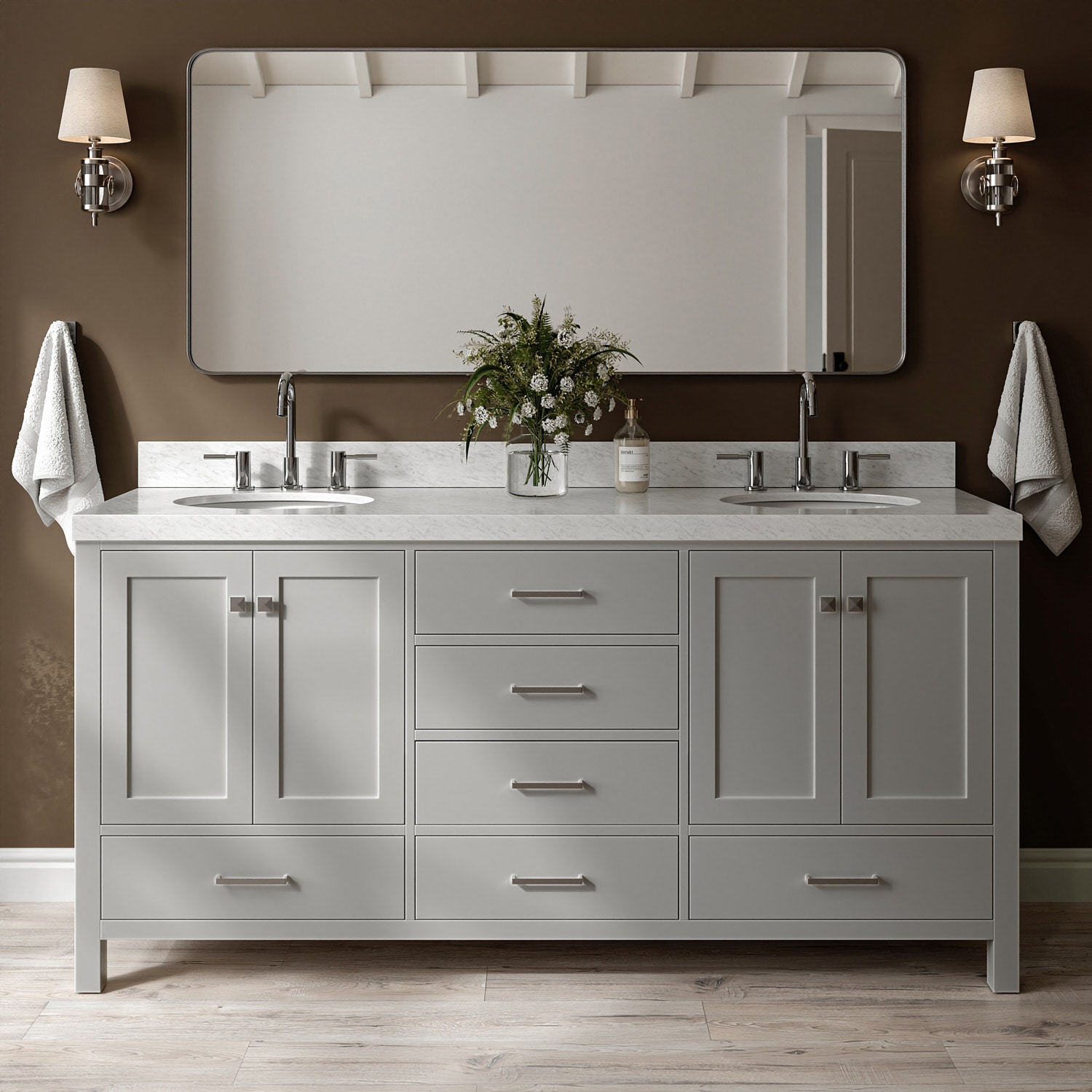 ARIEL Cambridge 72-in Gray Undermount Double Sink Bathroom Vanity with ...