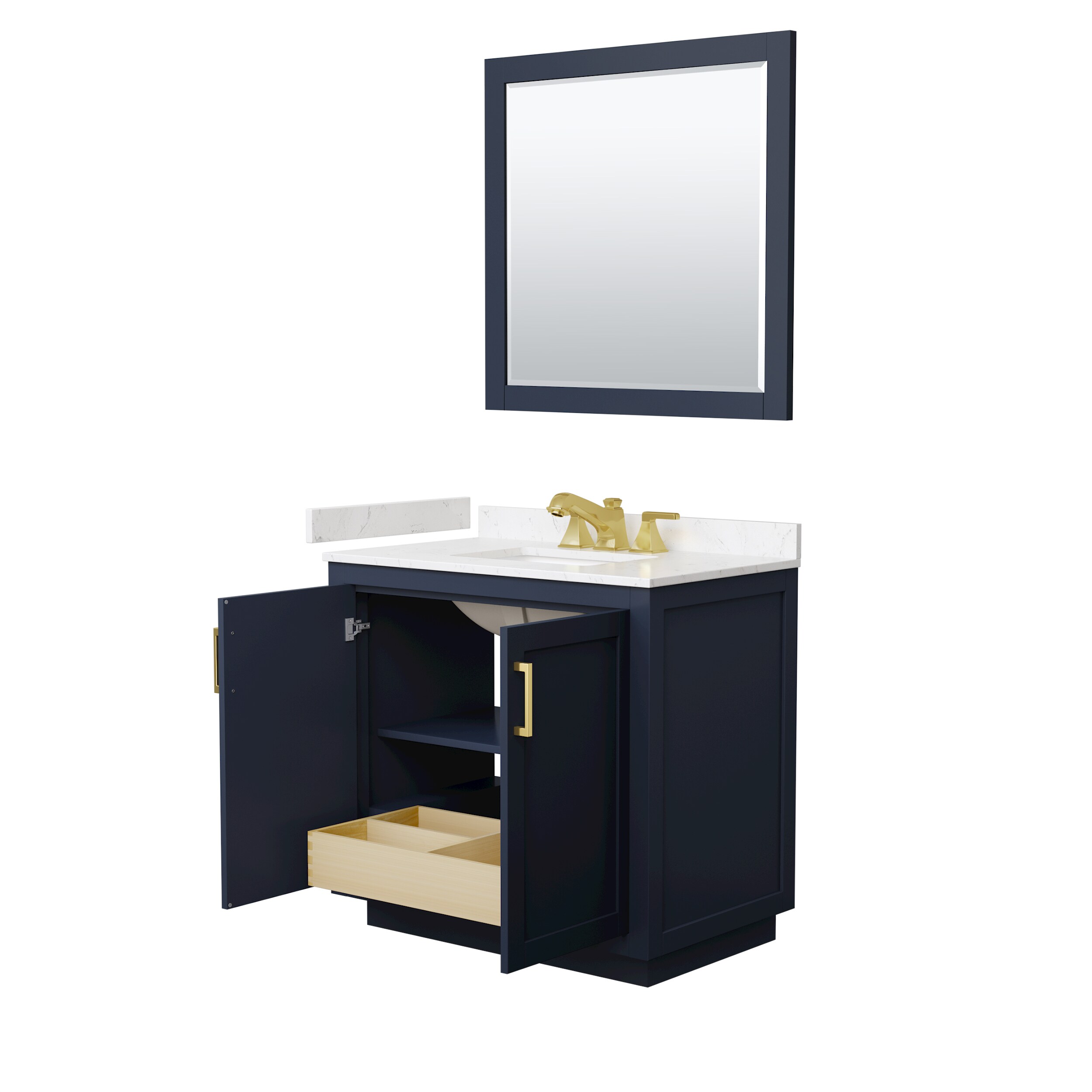 Wyndham Collection Miranda 36-in Dark Blue with Brushed Gold Trim ...