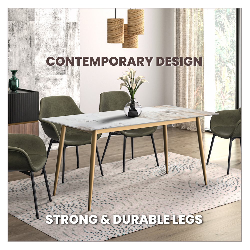 Leisuremod Modern Dining Table Brushed Gold Base With 71 White Grey ...