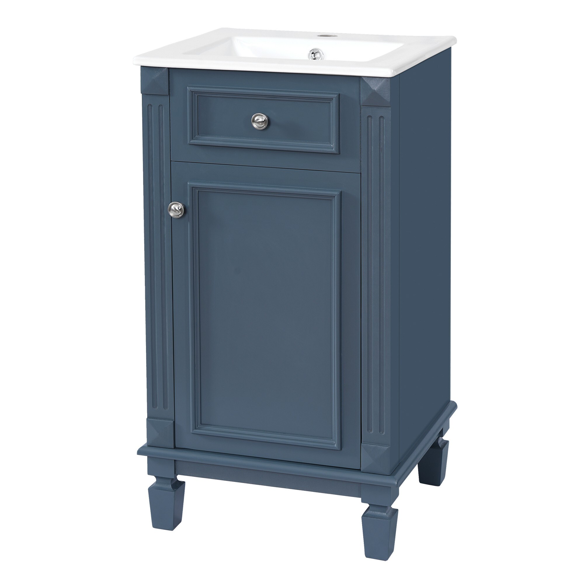 Dexmalle 18-in Blue Freestanding Single Sink Bathroom Vanity with White ...
