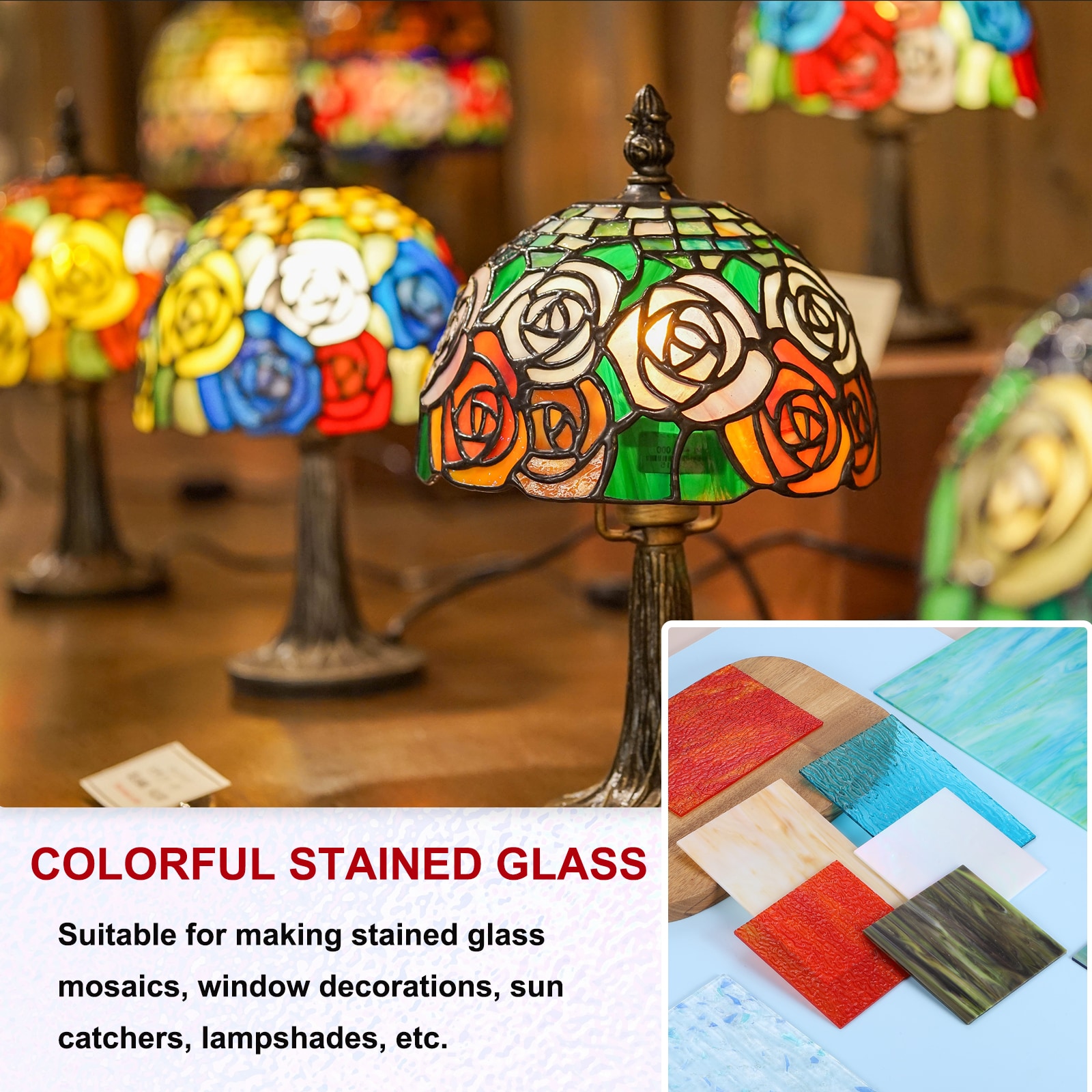 PATIKIL 4 x 4 Inch Transparent Stained Glass Sheets 2 Sheets Mosaic ...
