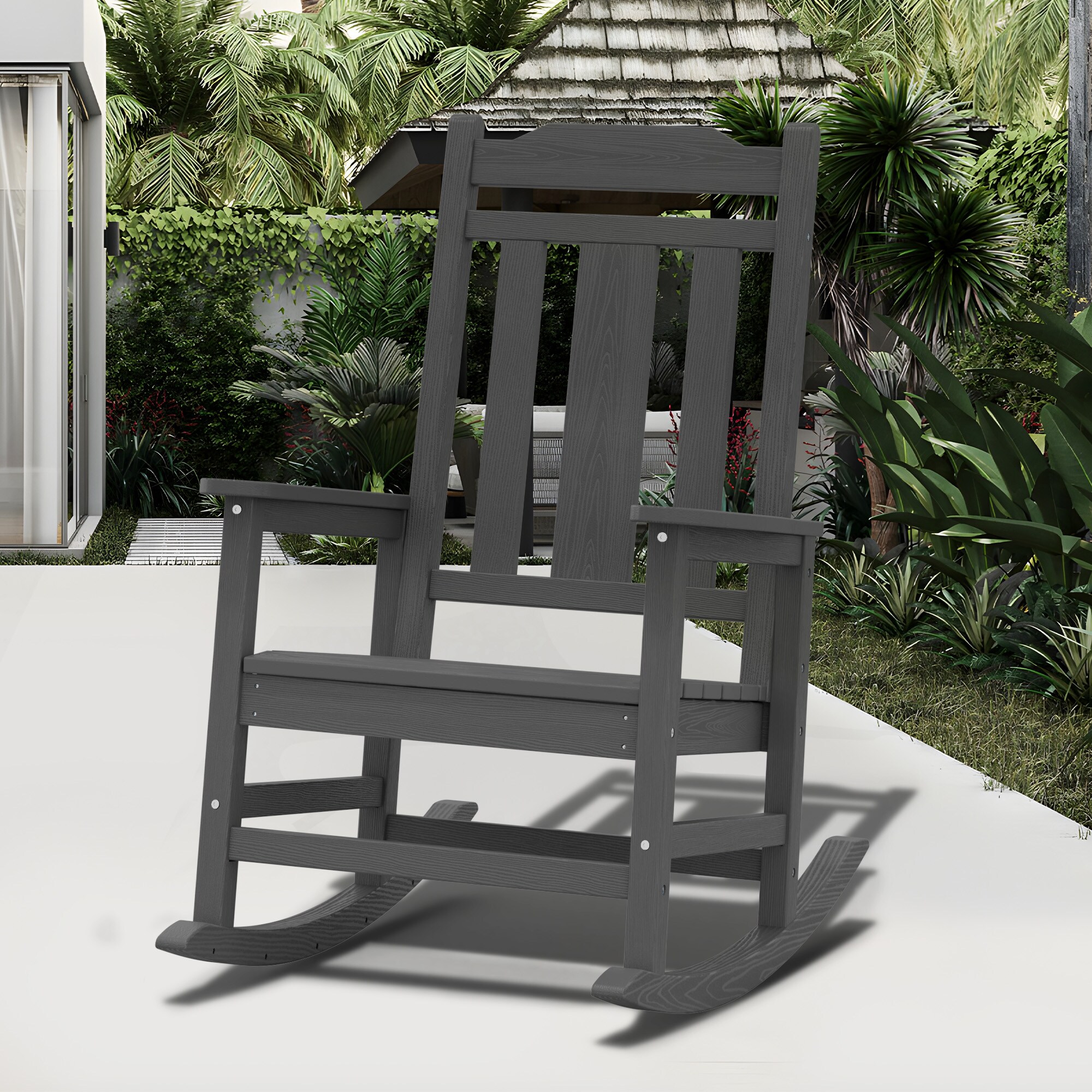JEAREY HDPE Oversized Patio Rocking Chair with Extra-Wide Seat Grey ...