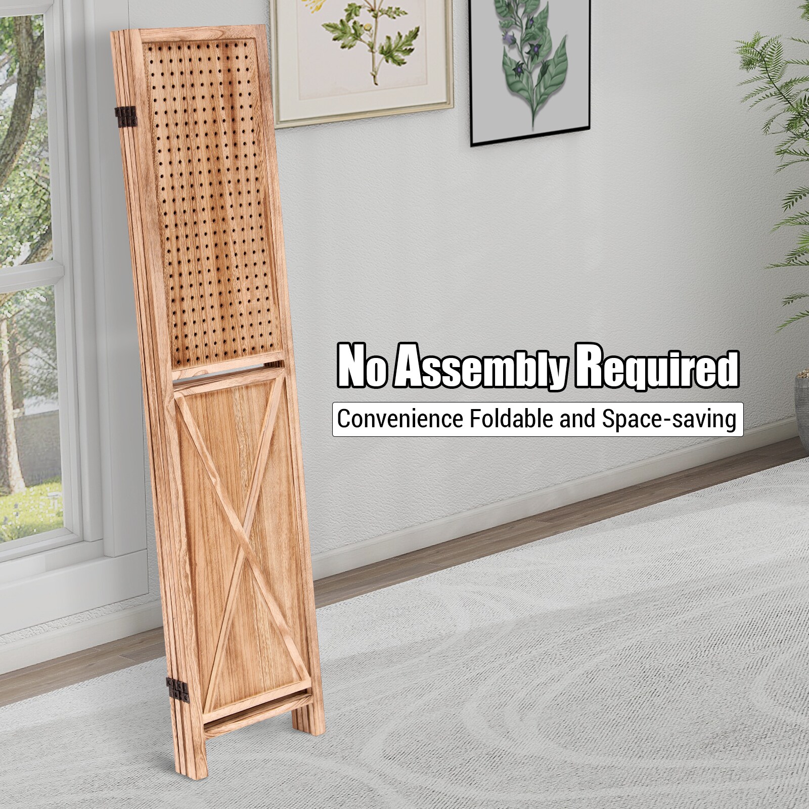Garvee 67 Inch 4 Panel Folding Room Divider with Shelves Wooden Privacy ...