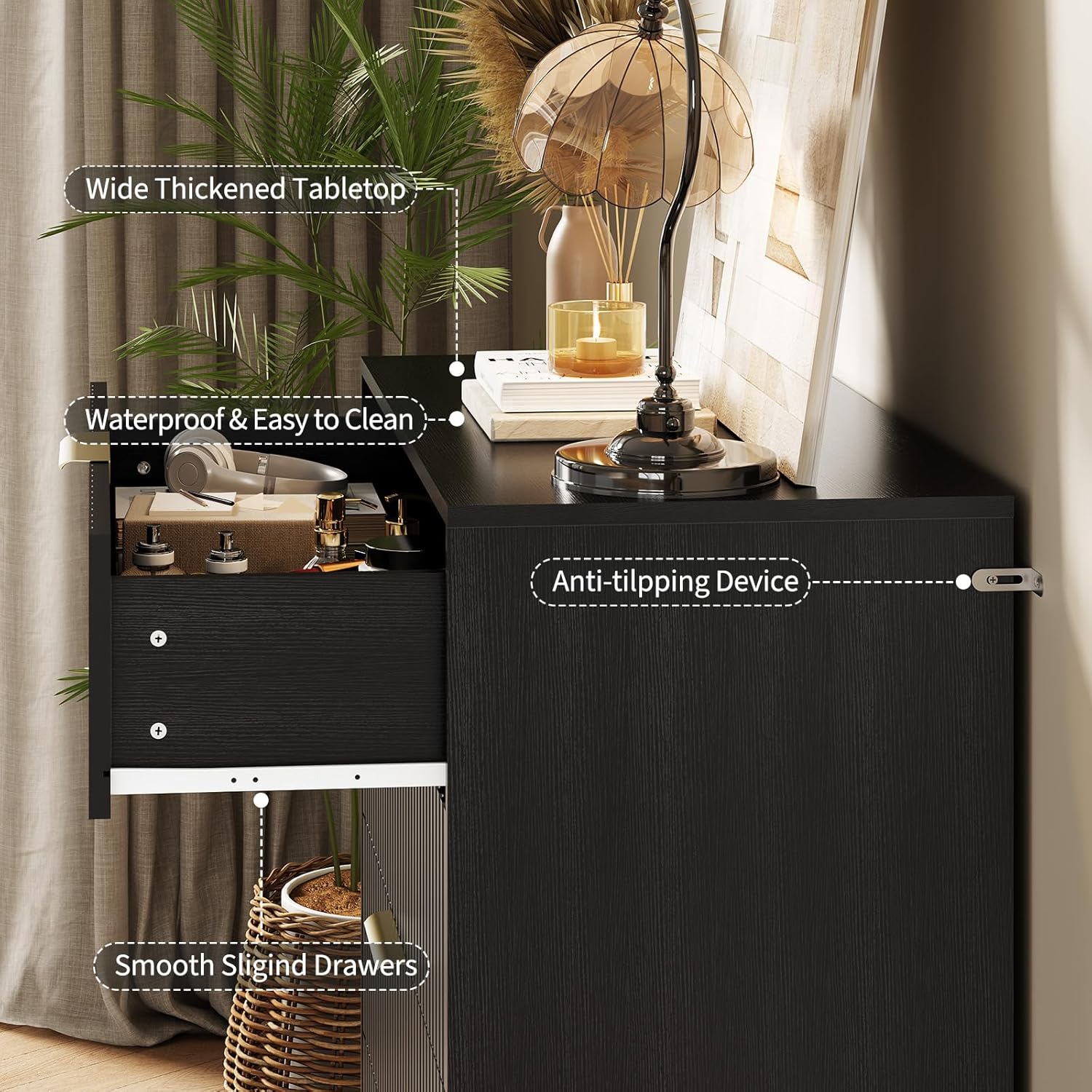 Garvee 4 Drawer Dresser for Bedroom Fluted Wave Pattern Tall Chest with ...