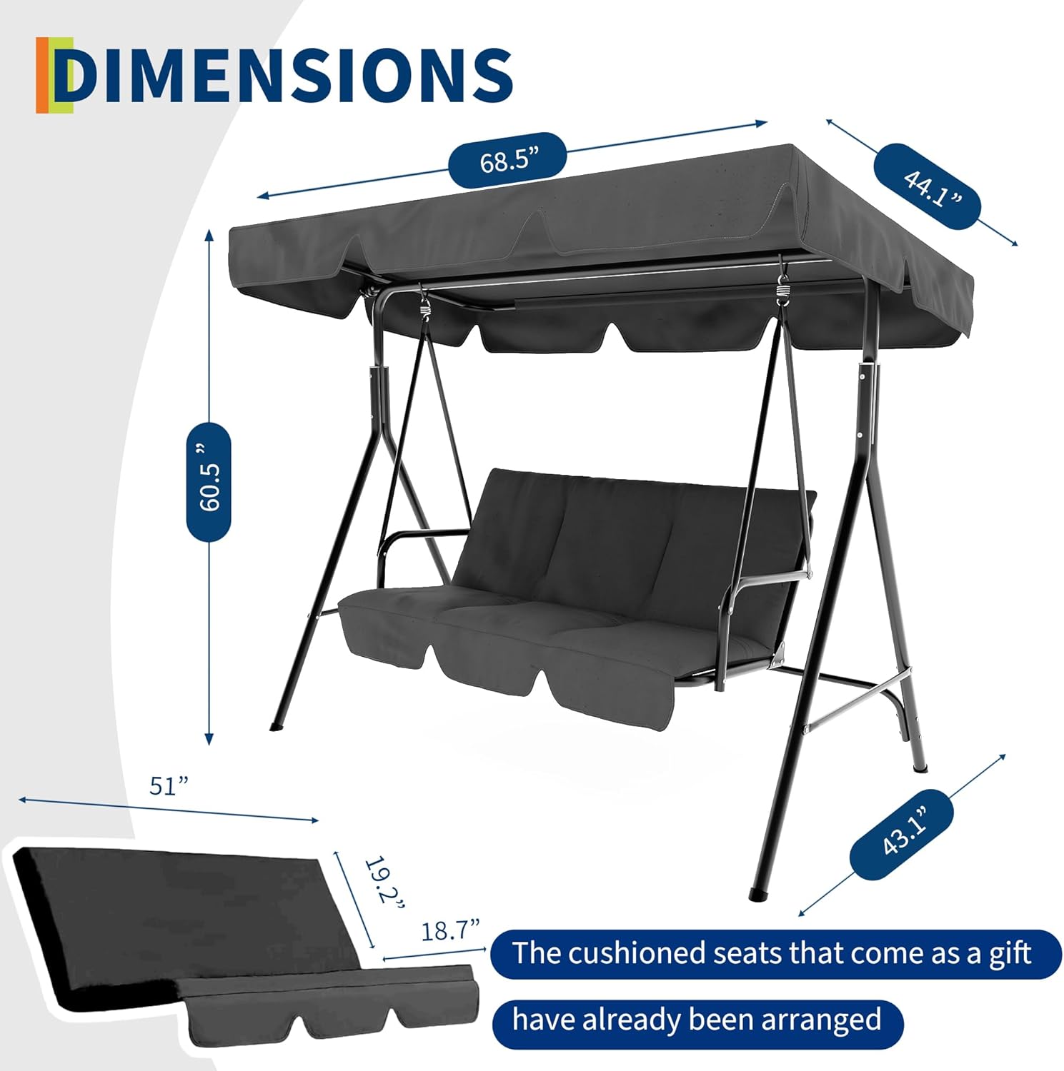 Garvee Outdoor Swing Chair with Adjustable Canopy 3 Person Outdoor ...