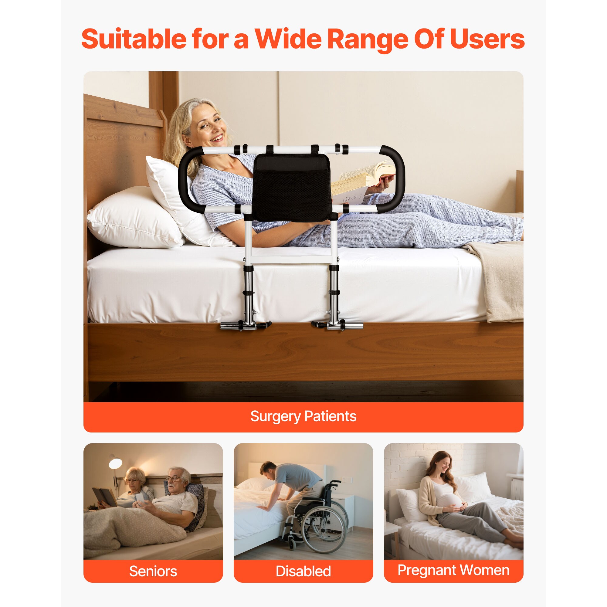 GIVIMO Bed Rail for Elderly Foldable Extendable Bedside Assist Rail ...