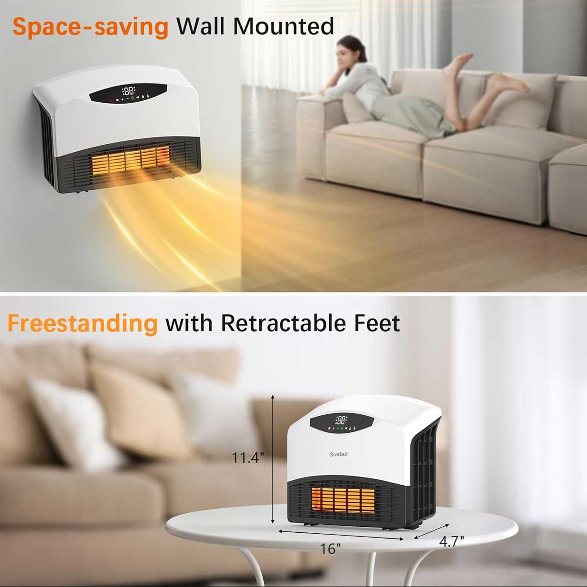 Aoibox 1500W Smart Wall Mounted Space Heater 16H x 11.4W x 4.7D Inch ...