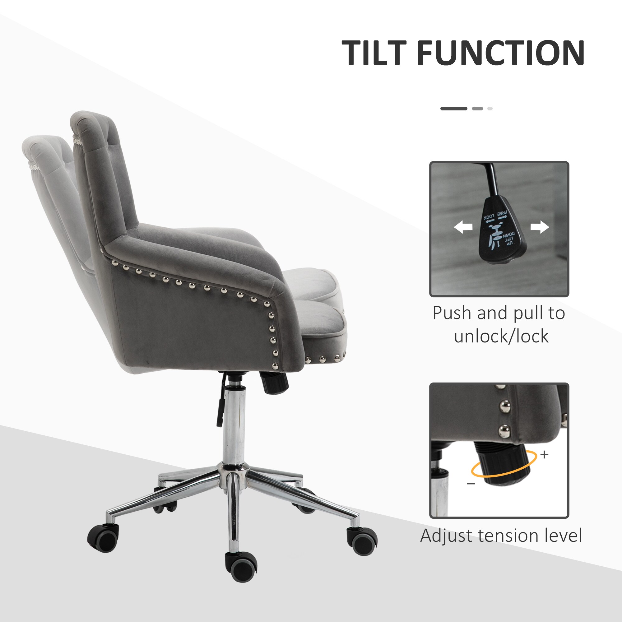 HomCom Modern Midback Desk Chair with Button Tufted Velvet Back ...