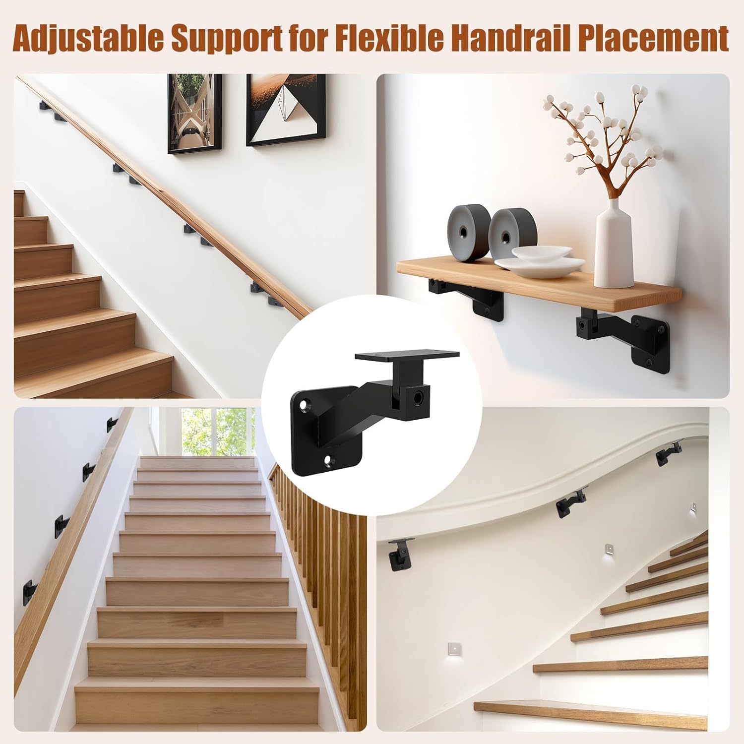 Wudkey 4-Pack Adjustable Handrail Brackets for Stairs Stainless Steel ...