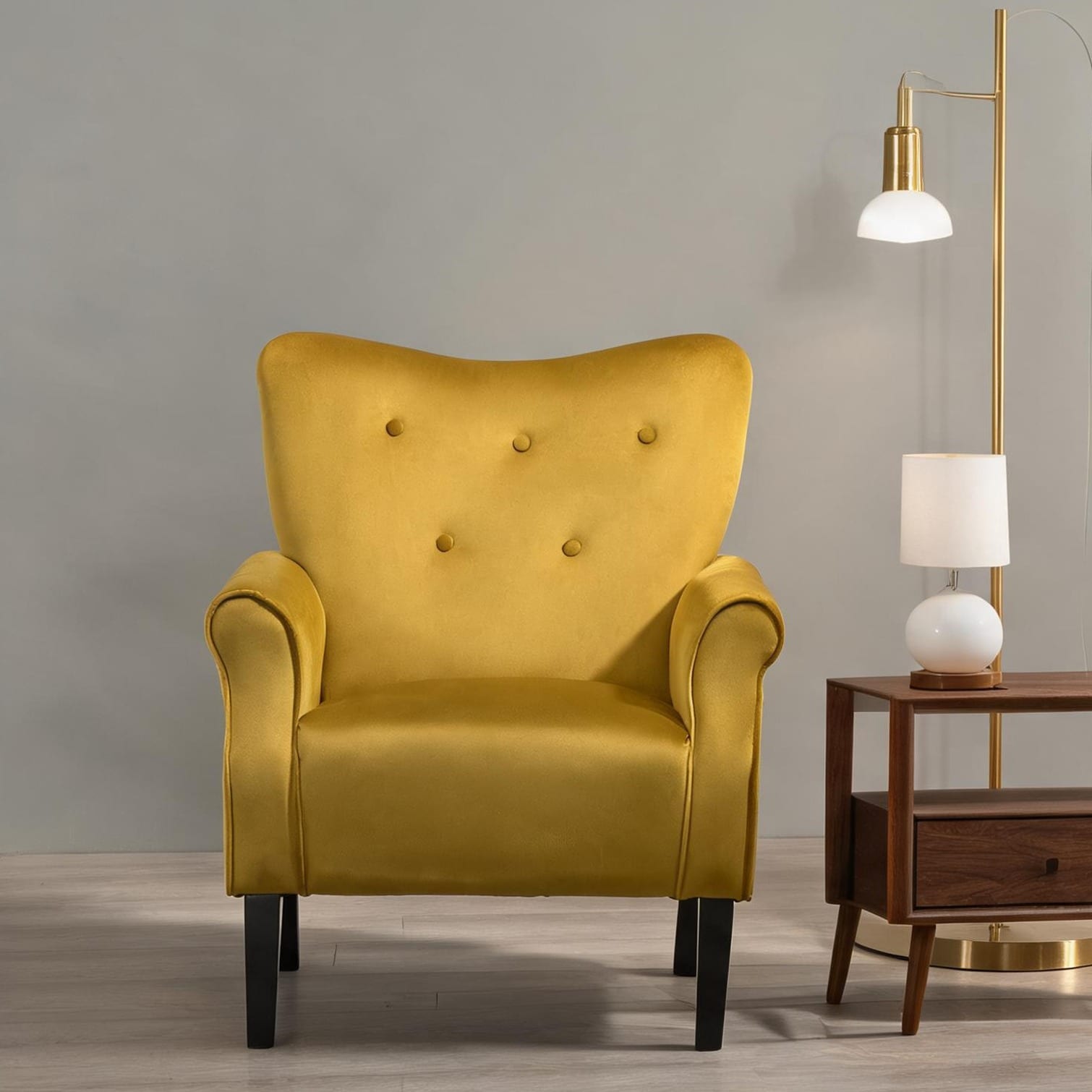 Watnature Upholstered Polyester Wingback Accent Chair in Warm Yellow ...