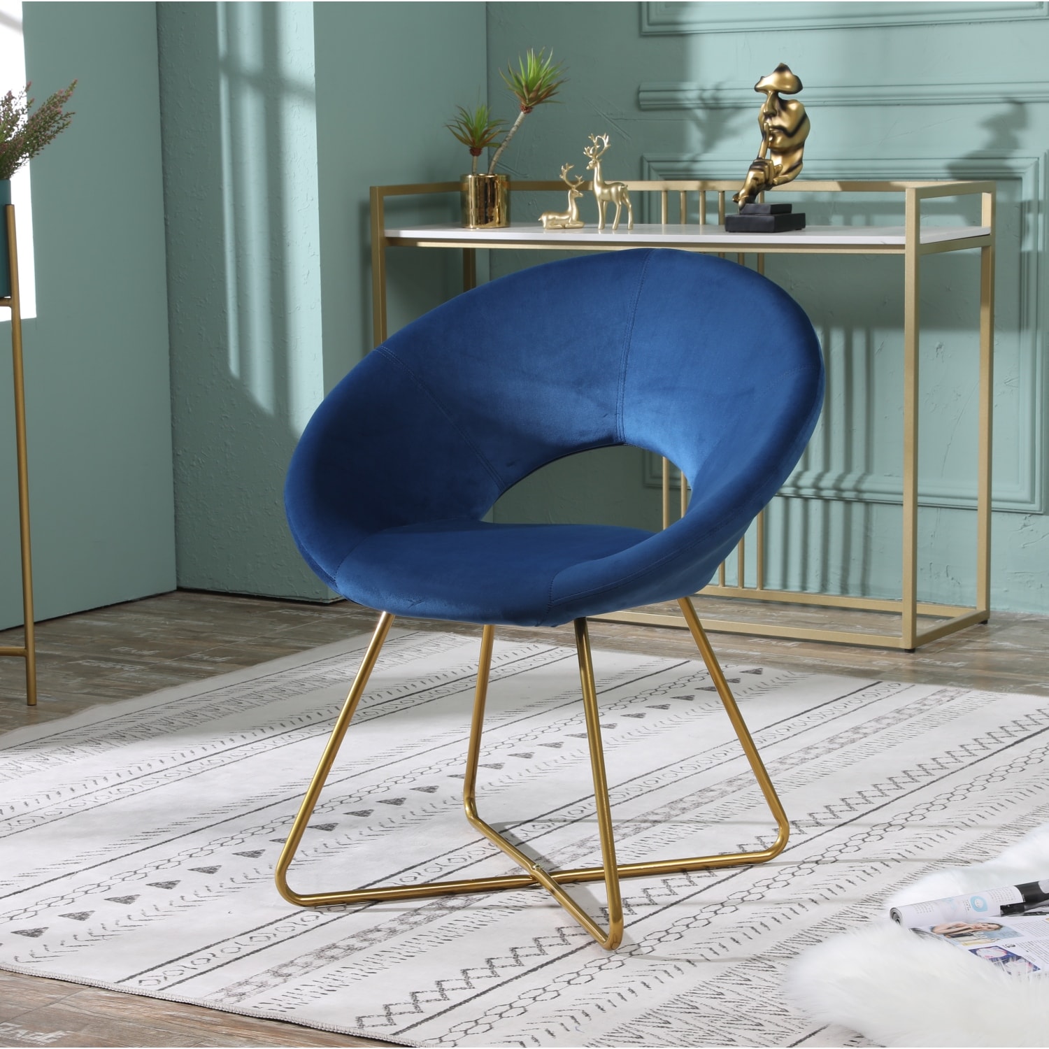 Streamdale Furniture Streamdale Blue Velvet Accent Chair with Gold Base ...
