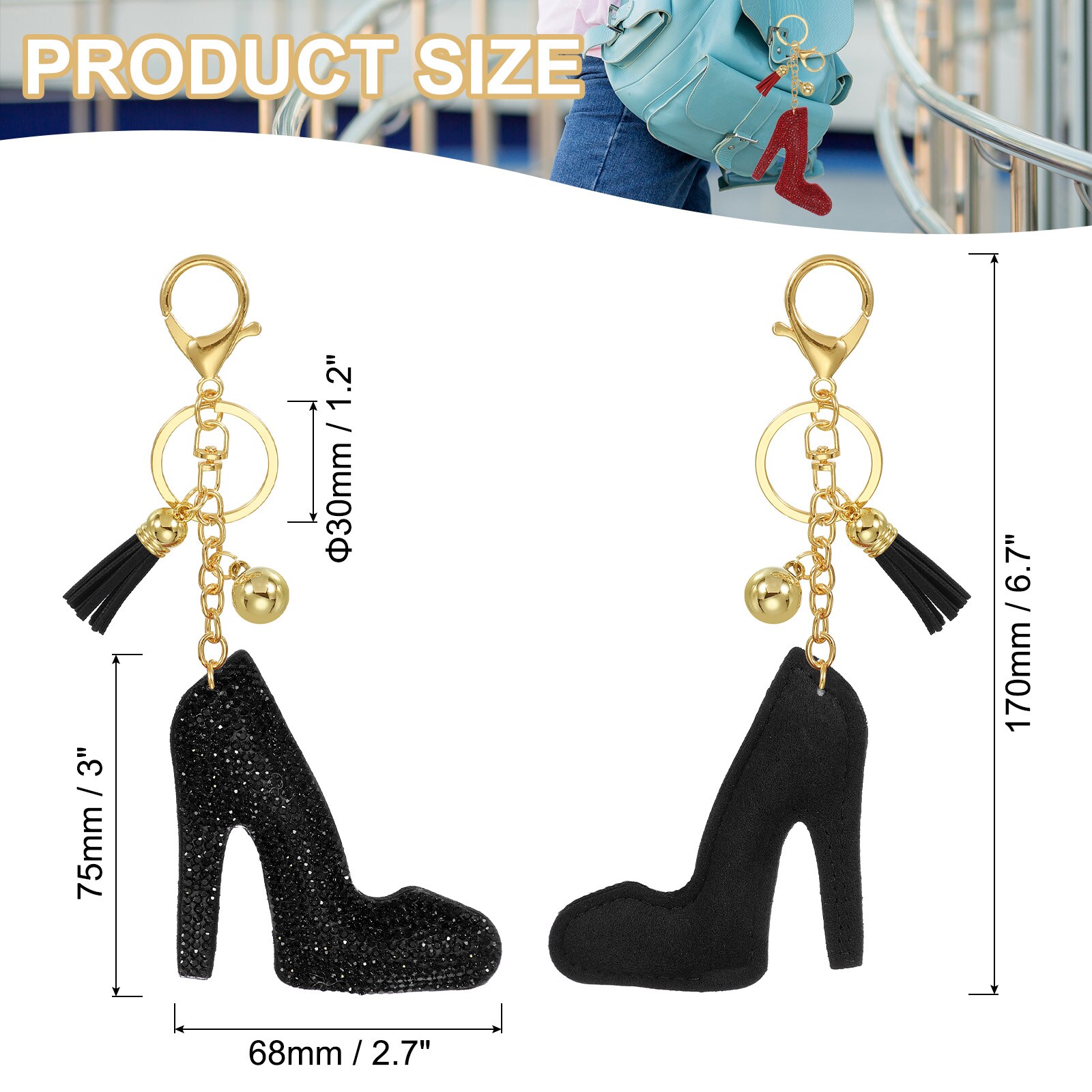 PATIKIL Rhinestone Keychain Bling Keychain Accessories Crystal Key ...
