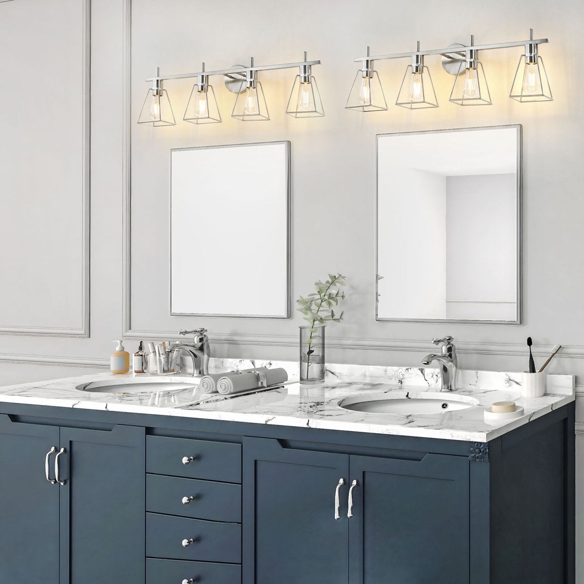 KAISITE 4-Light Industrial Bathroom Vanity Light Vintage Nickel Metal ...
