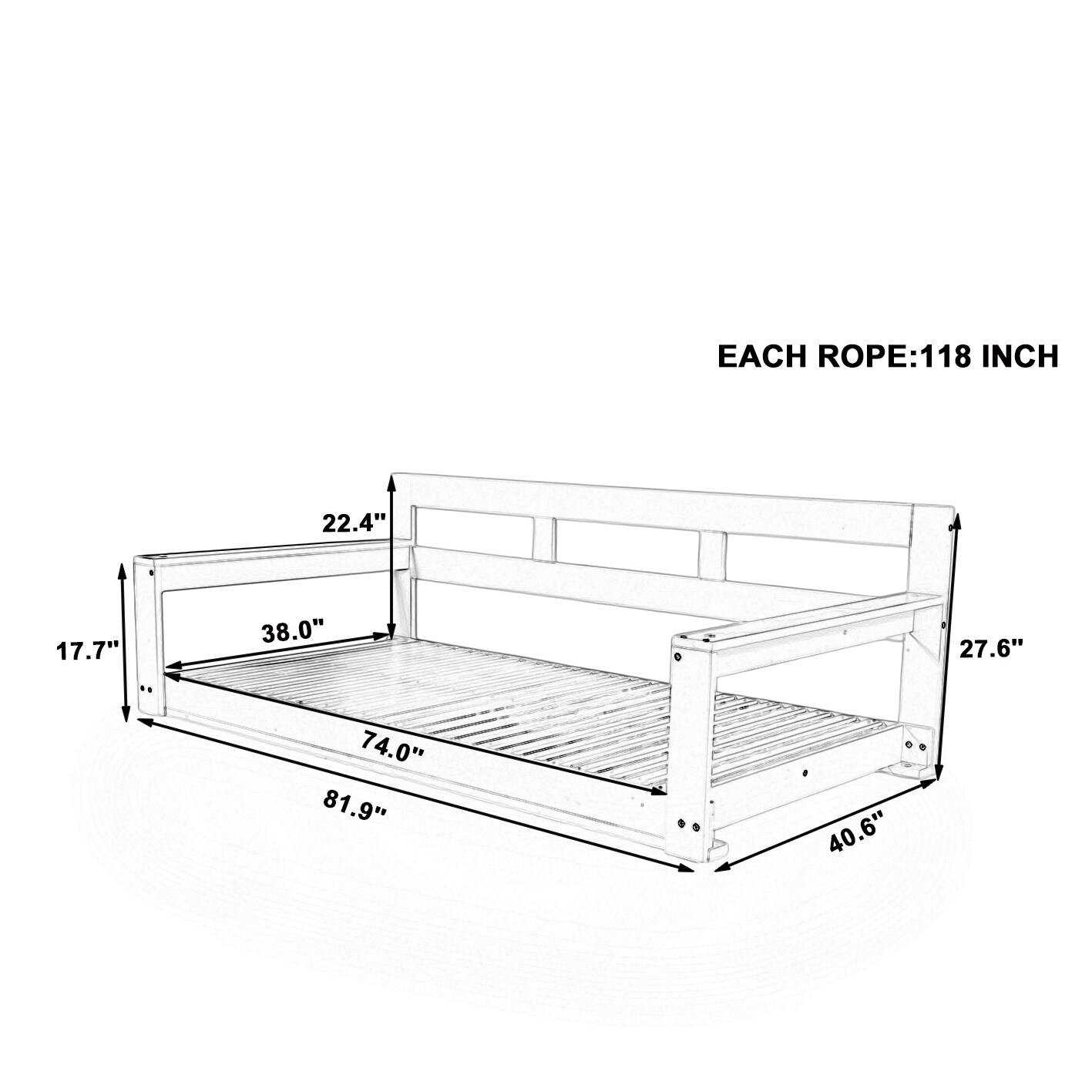 Mondawe Acacia Wood Twin Size Porch Swing Daybed Frame with Hanging ...