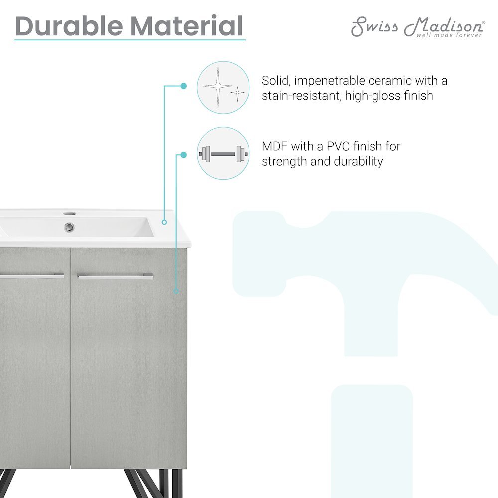 Swiss Madison Annecy 24 Freestanding Bathroom Vanity in Gray with Sink ...