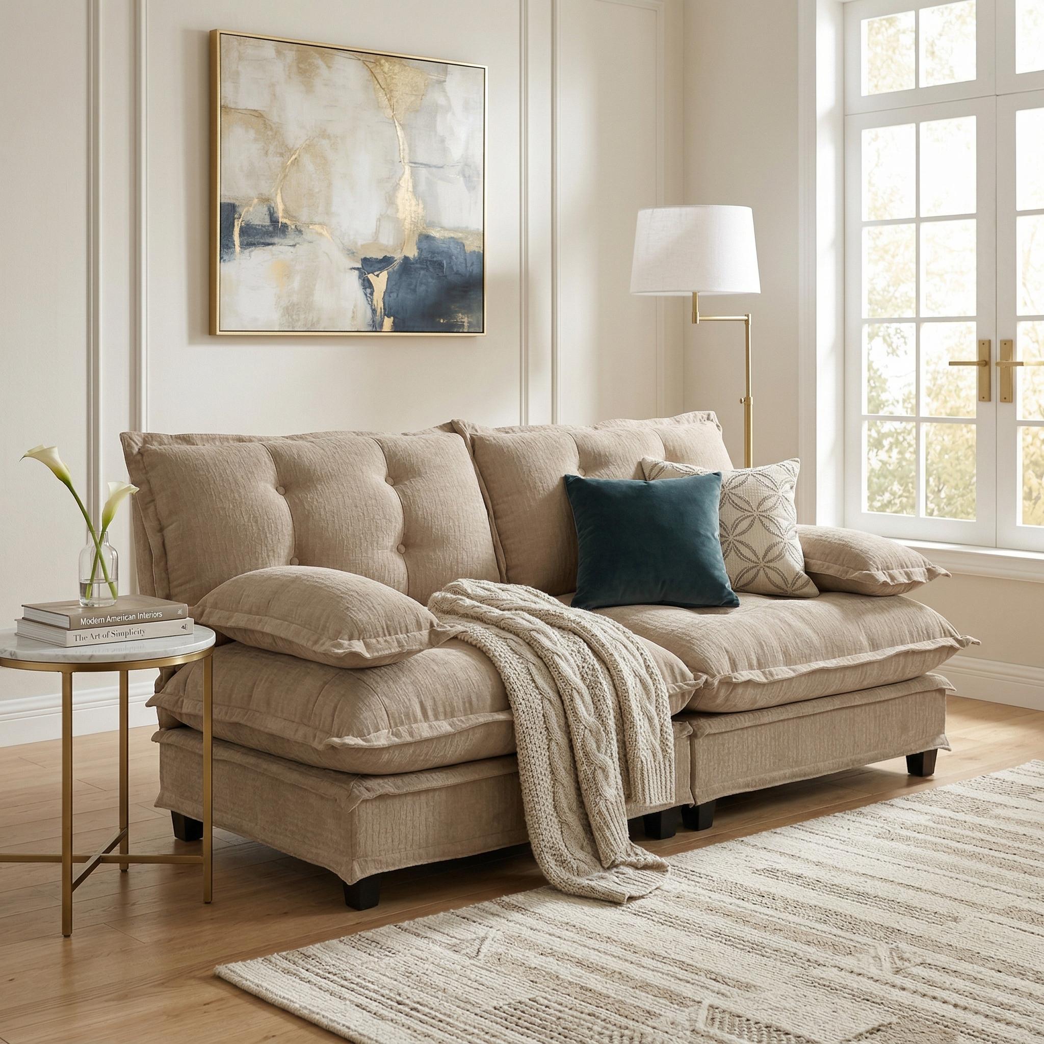 Homy Casa CHILL 77-in W Modular Loveseat Light Coffee Chenille Fabric ...
