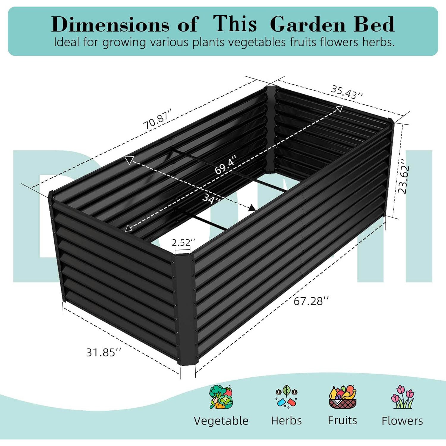 Justincity 6 ft x 3 ft x 2 ft Galvanized Raised Garden Bed Large Metal ...